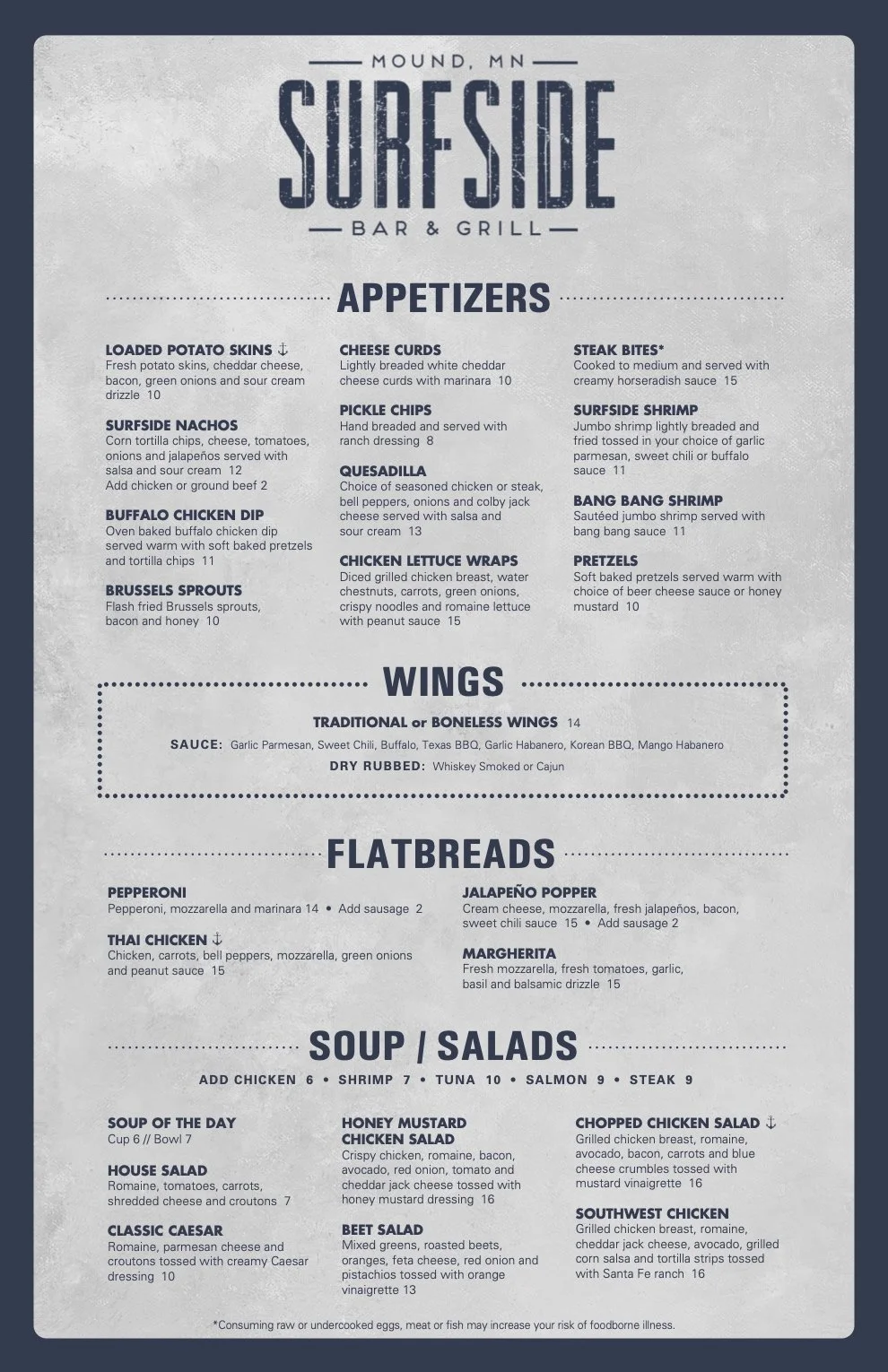 MENUS — Surfside Bar & Grill