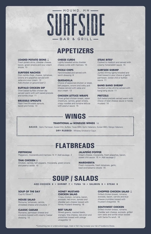 MENUS — Surfside Bar & Grill