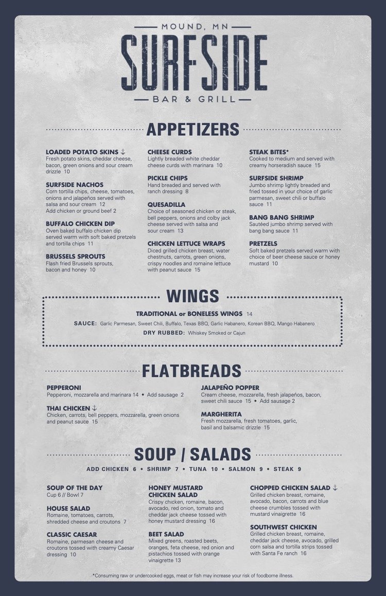 MENUS — Surfside Bar & Grill