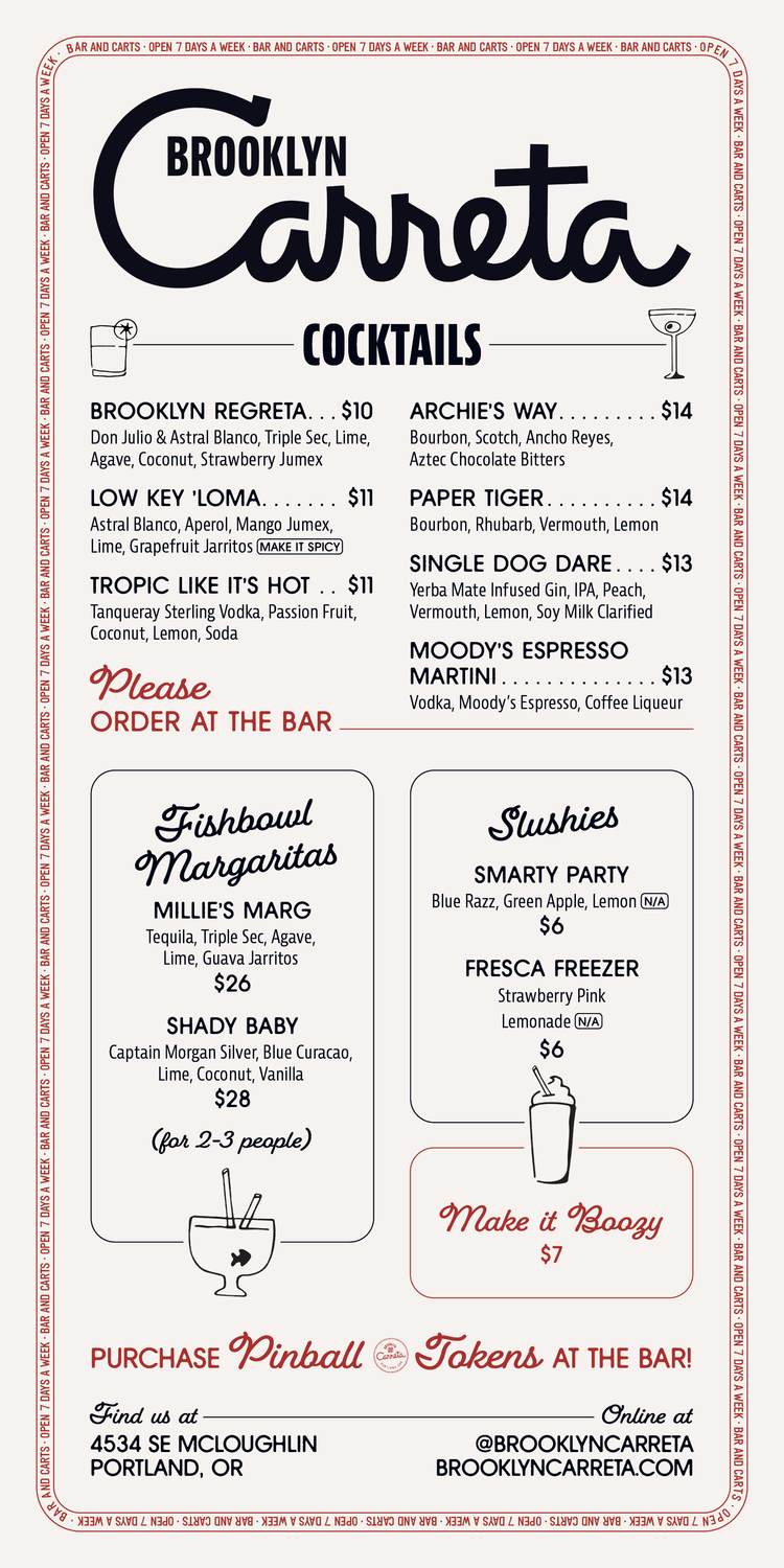 Bar Menu — Brooklyn Carreta