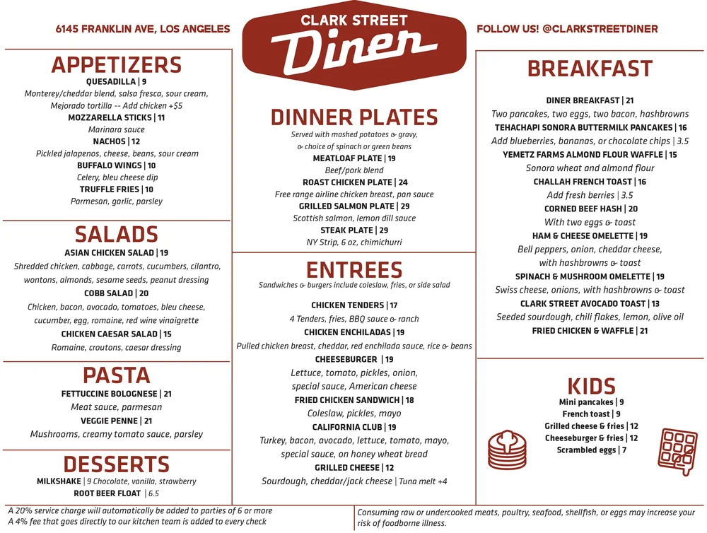 Clark Street Diner Menu | Breakfast, Lunch & Dinner Los Angeles — Clark ...