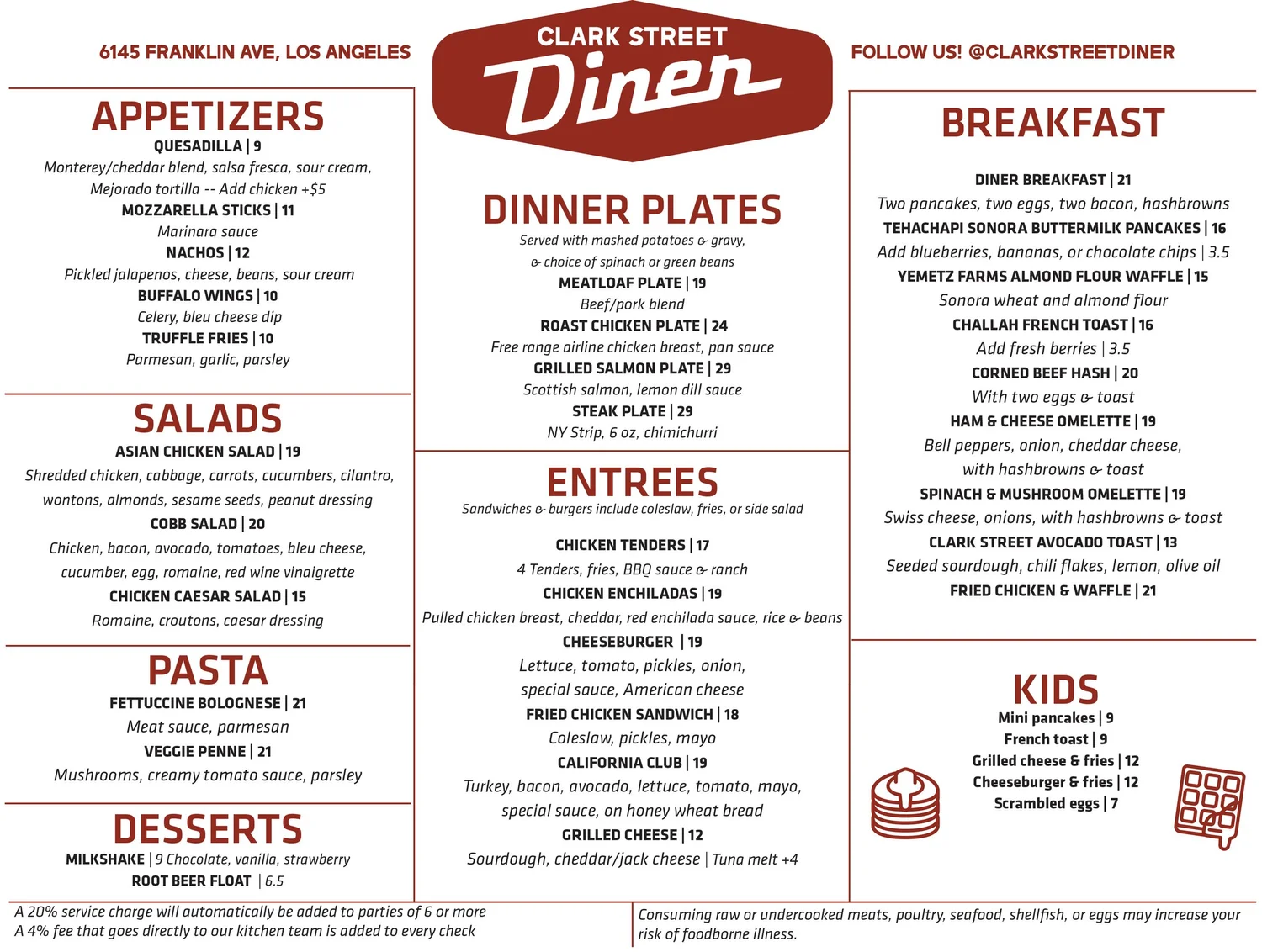 Clark Street Diner Menu | Breakfast, Lunch & Dinner Los Angeles — Clark ...