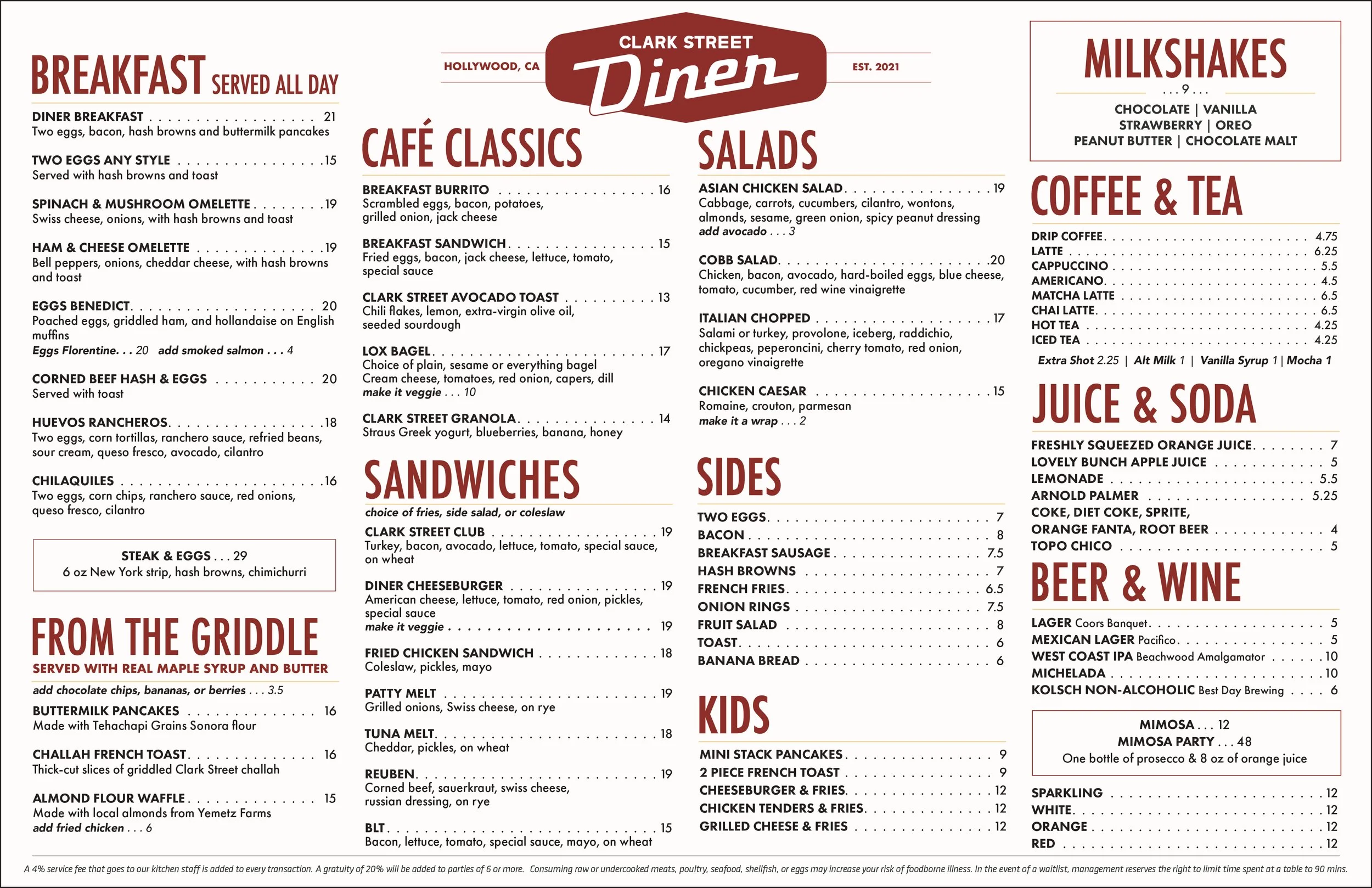 Clark Street Diner Menu | Breakfast, Lunch & Dinner Los Angeles — Clark ...