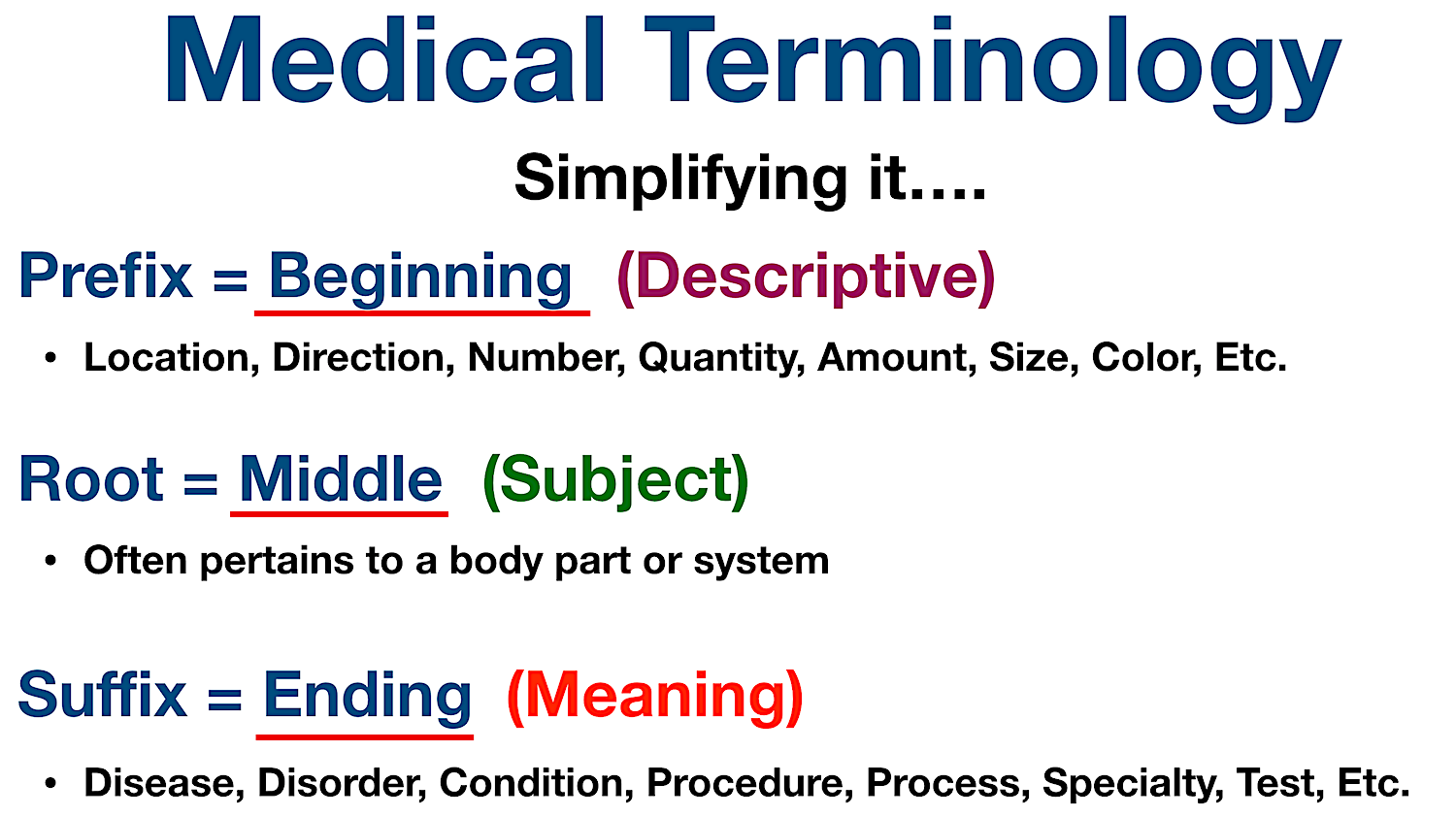 Medical Terminology: Root Word List & Meanings, Prefix & Suffix Review ...