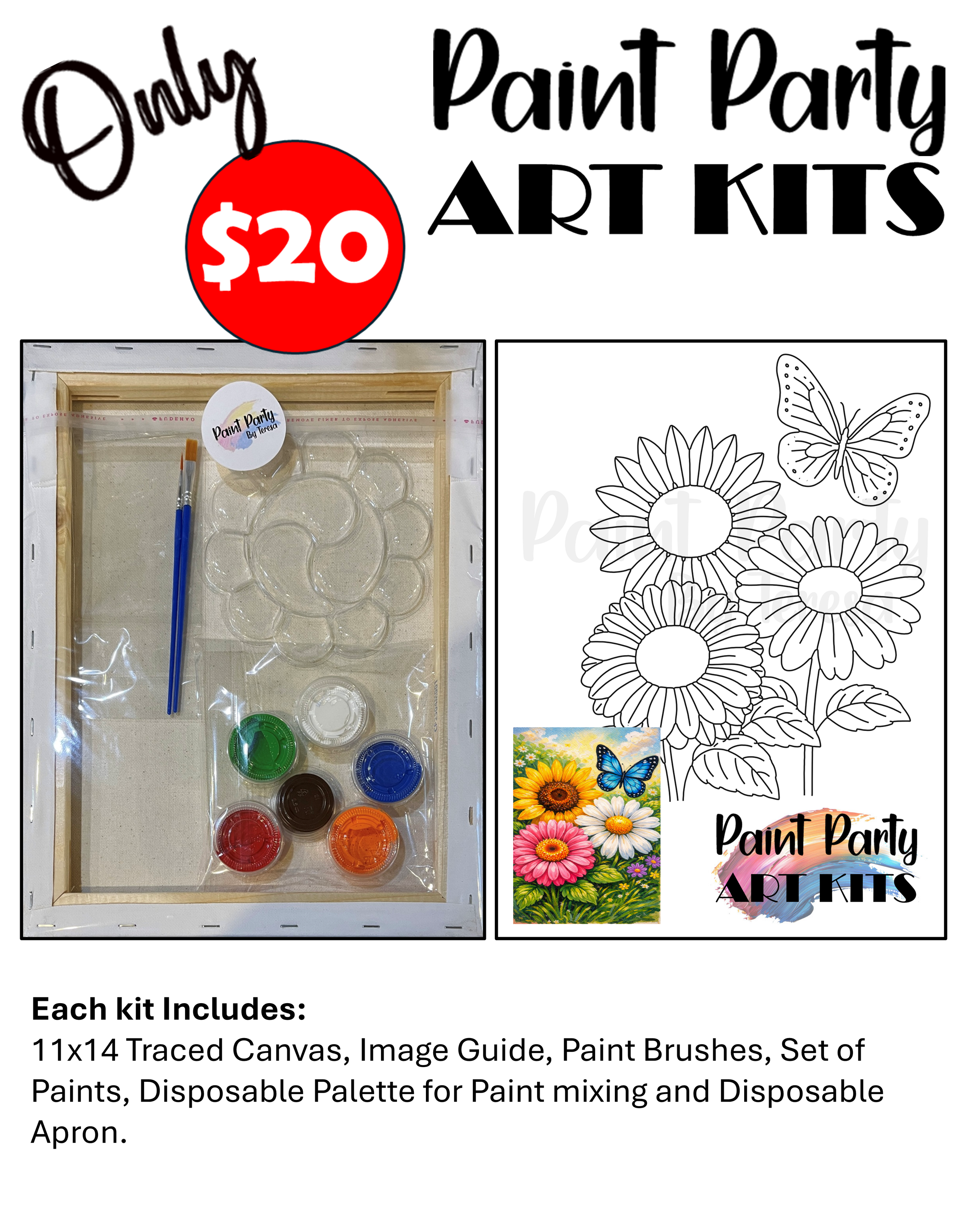 Paint Party Art Kit – Butterfly Flowers — Paint Party By Teresa
