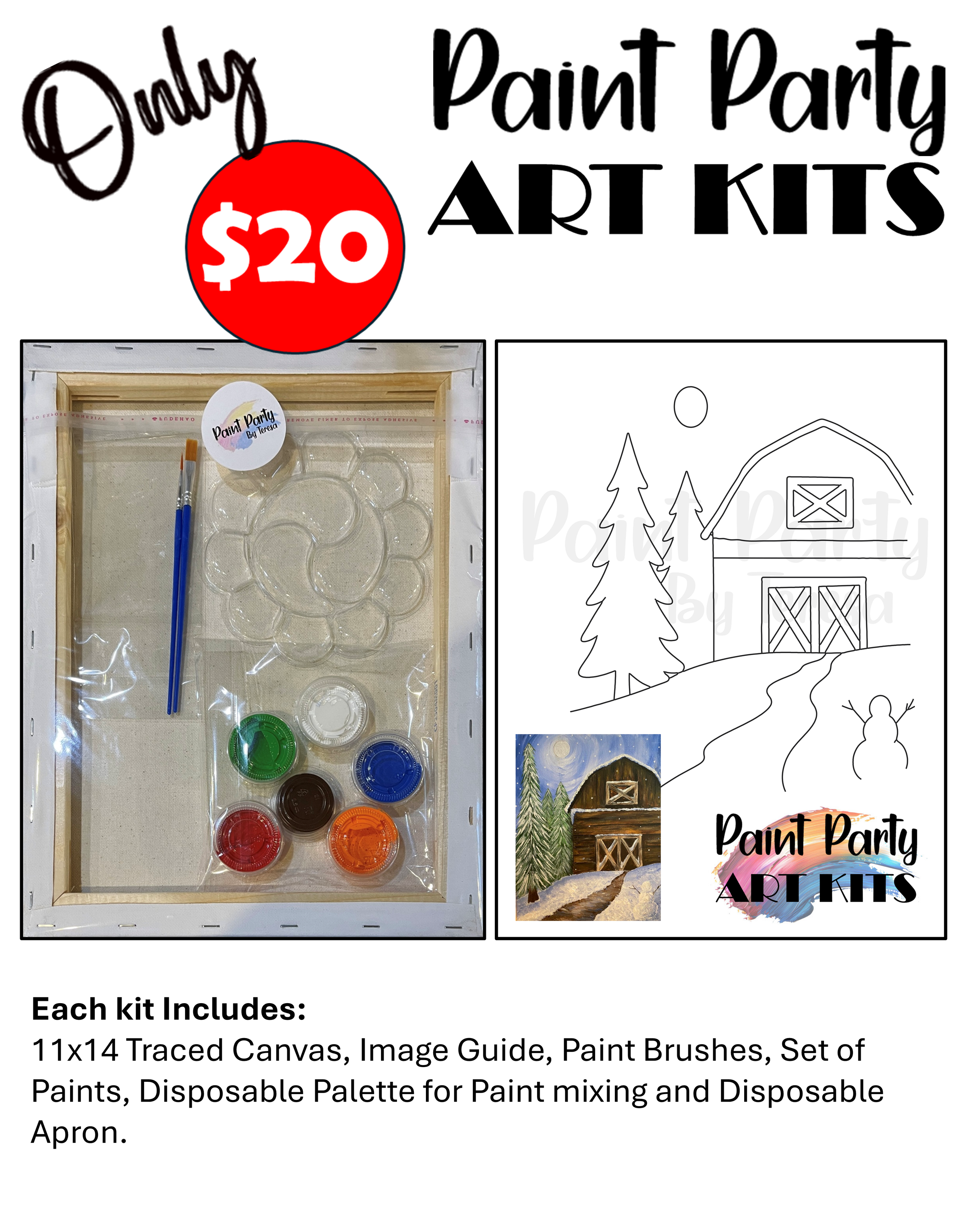 Paint Party Art Kit – Wintery Barn — Paint Party By Teresa