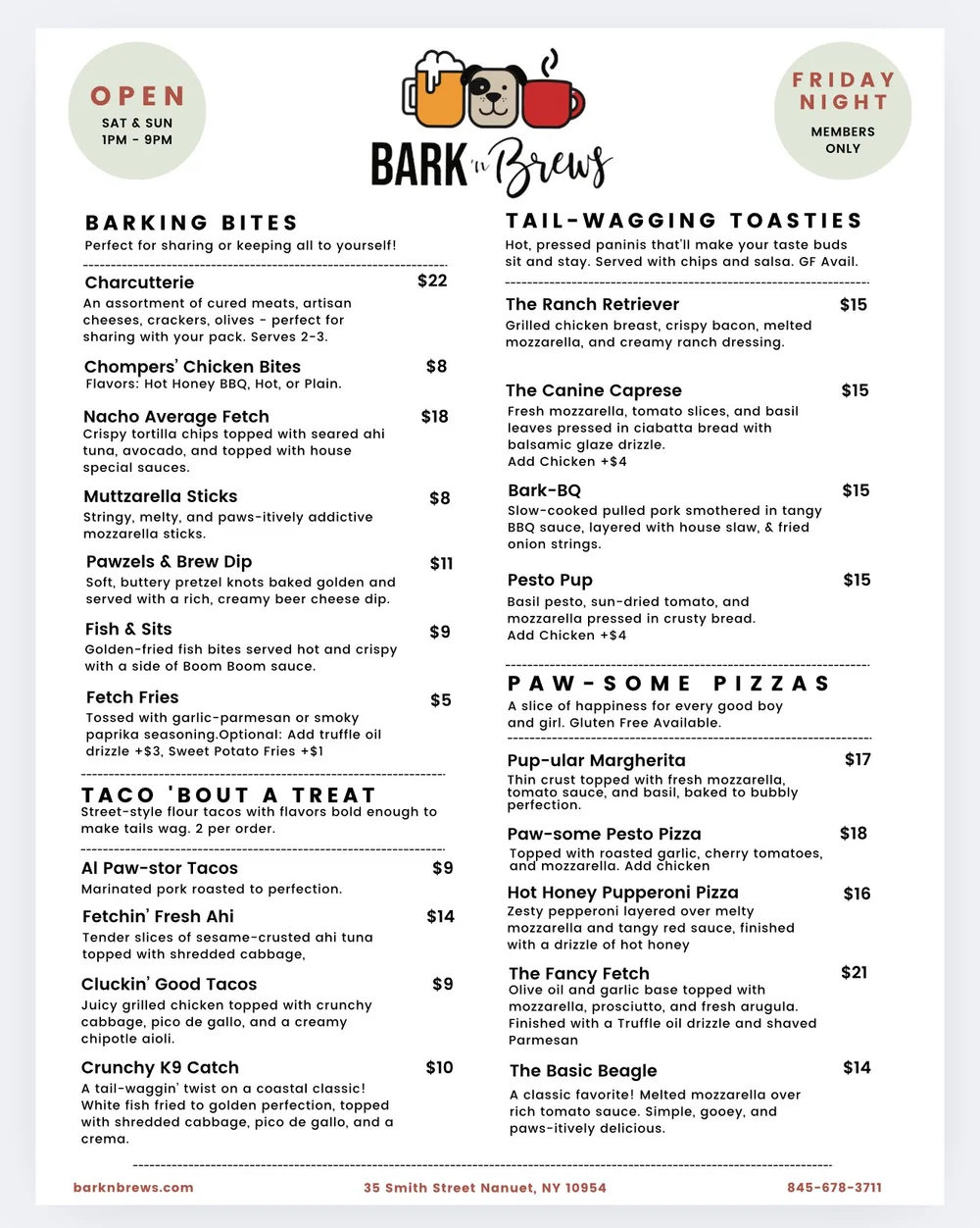 Food Menu — Bark 'n Brews Dog Park and Bar