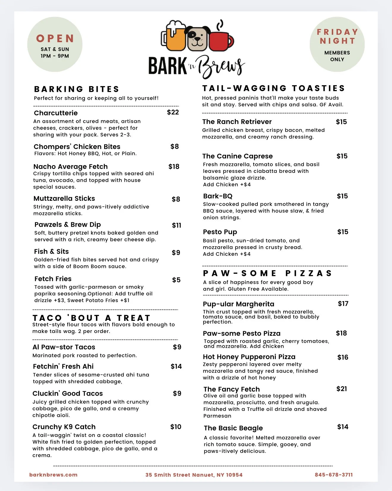 Food Menu — Bark 'n Brews Dog Park and Bar