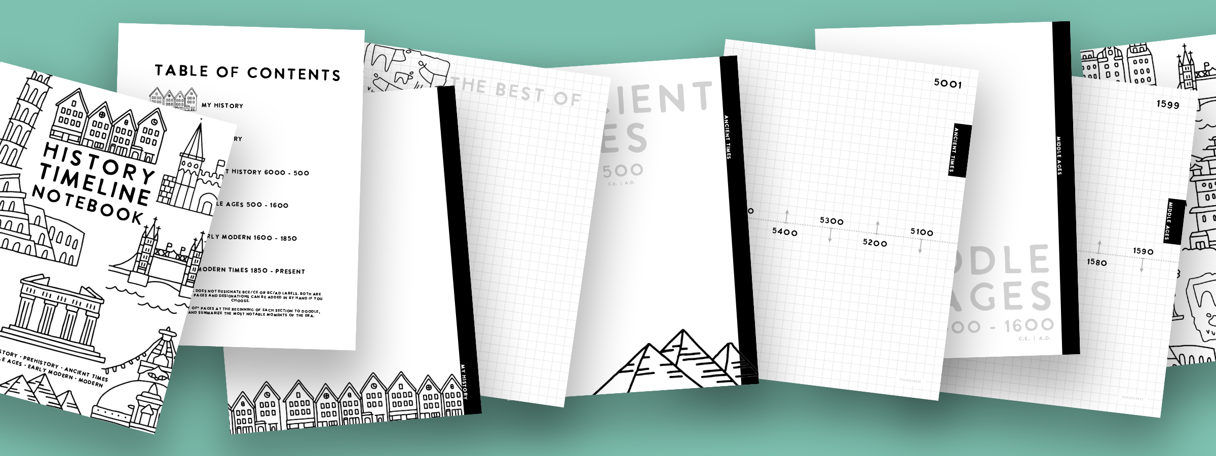 BCE/CE & BC/AD History Timeline Notebook (Turquoise Doodle Series ...