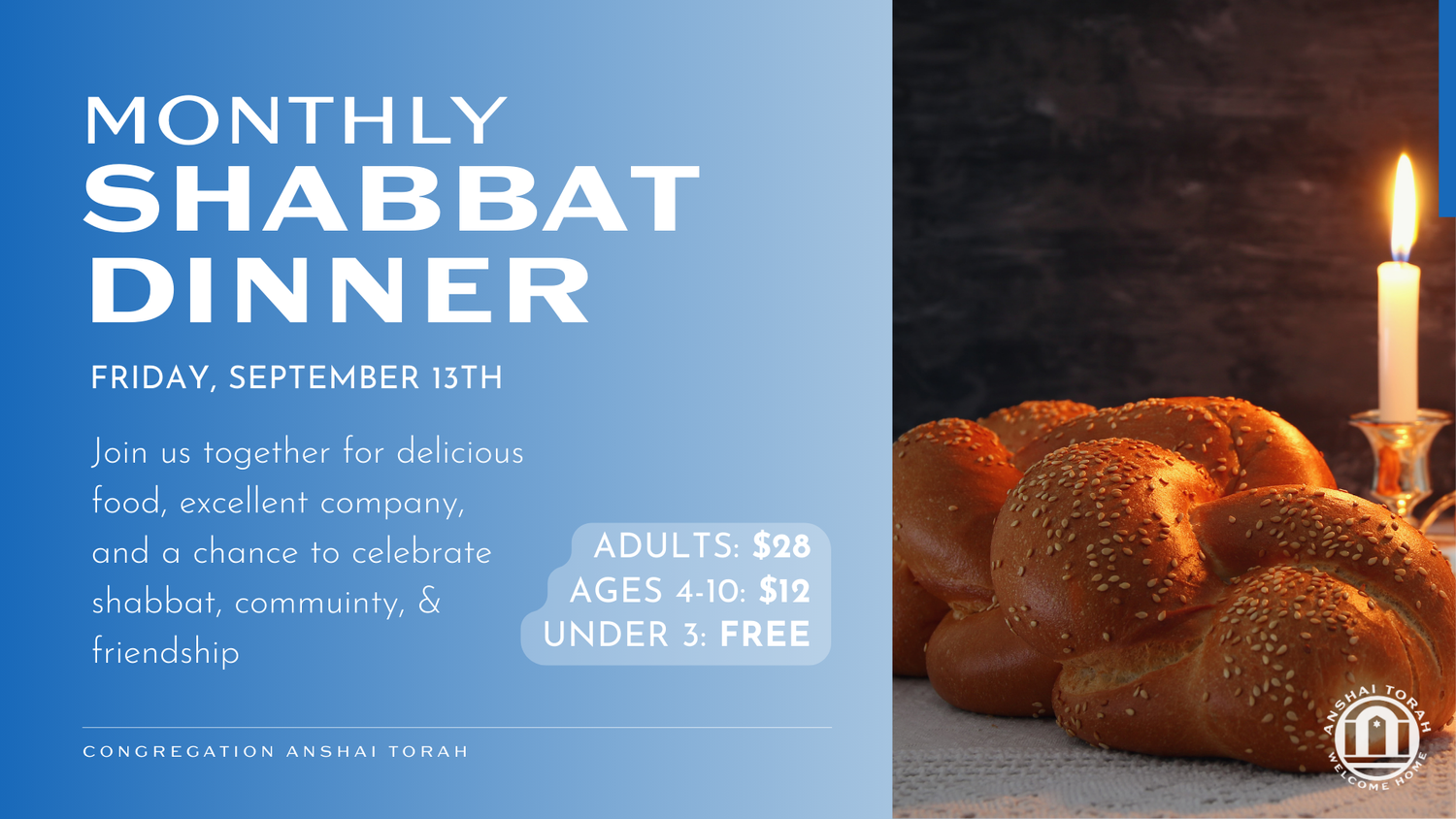 Monthly Shabbat Dinner — Anshai Torah (Copy)