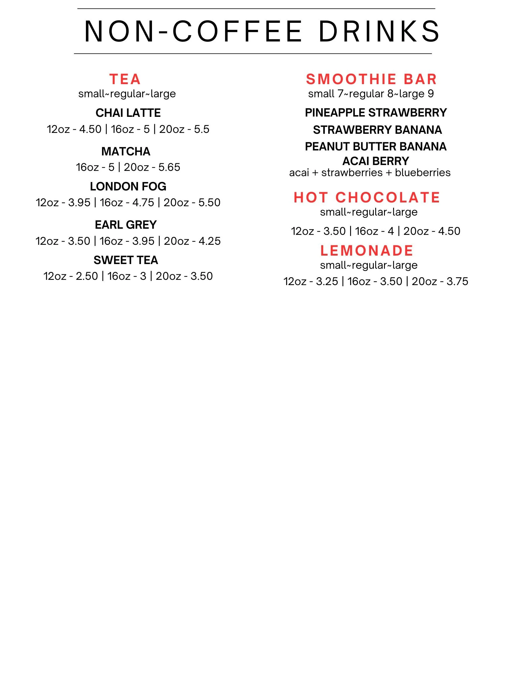 Menu — Red Swing Coffee