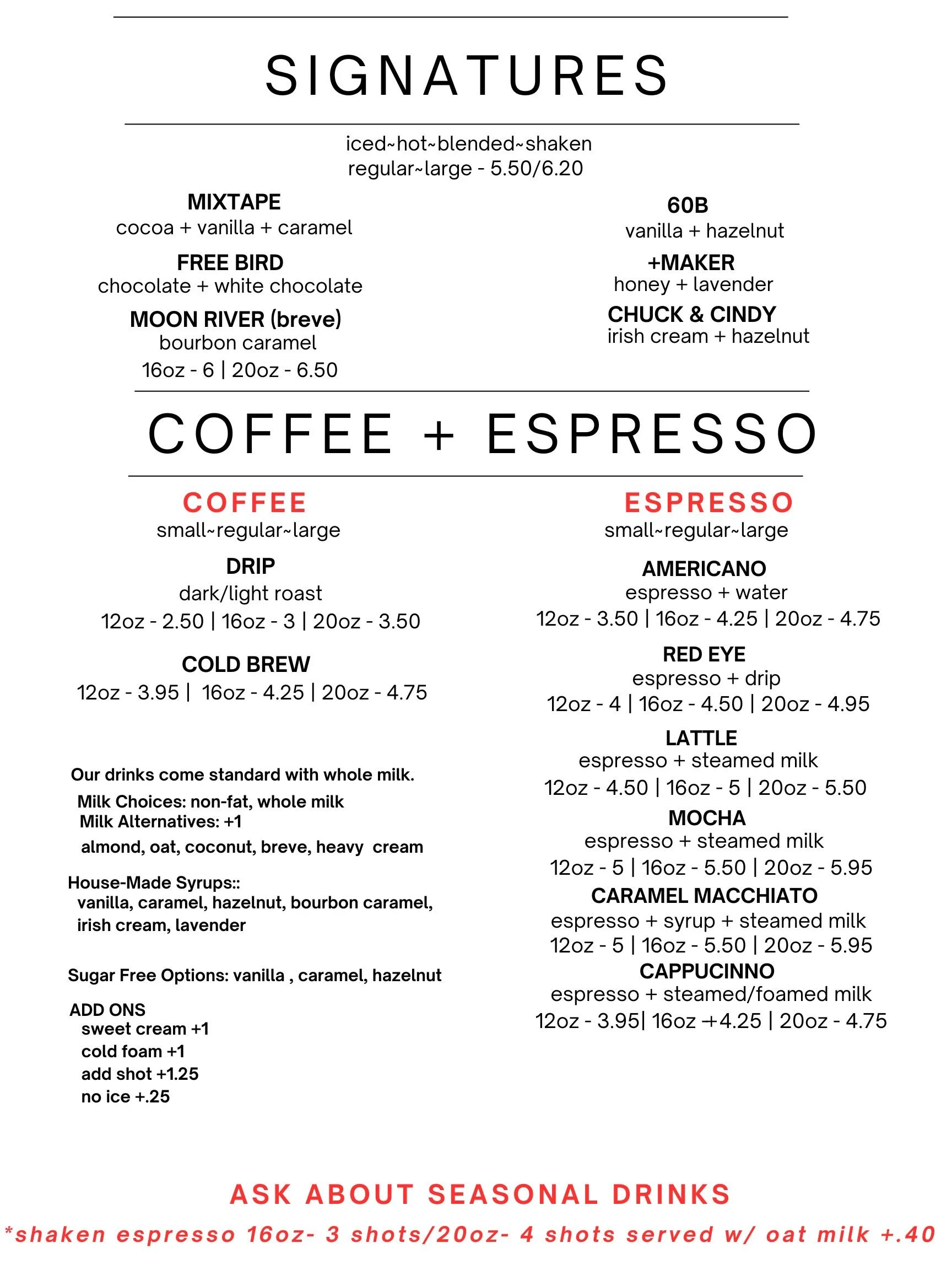 Menu — Red Swing Coffee