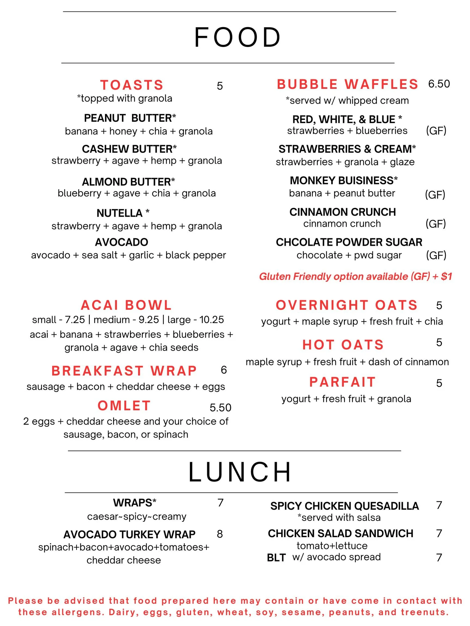 Menu — Red Swing Coffee