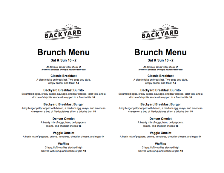 Menu 1 — Backyard Public House