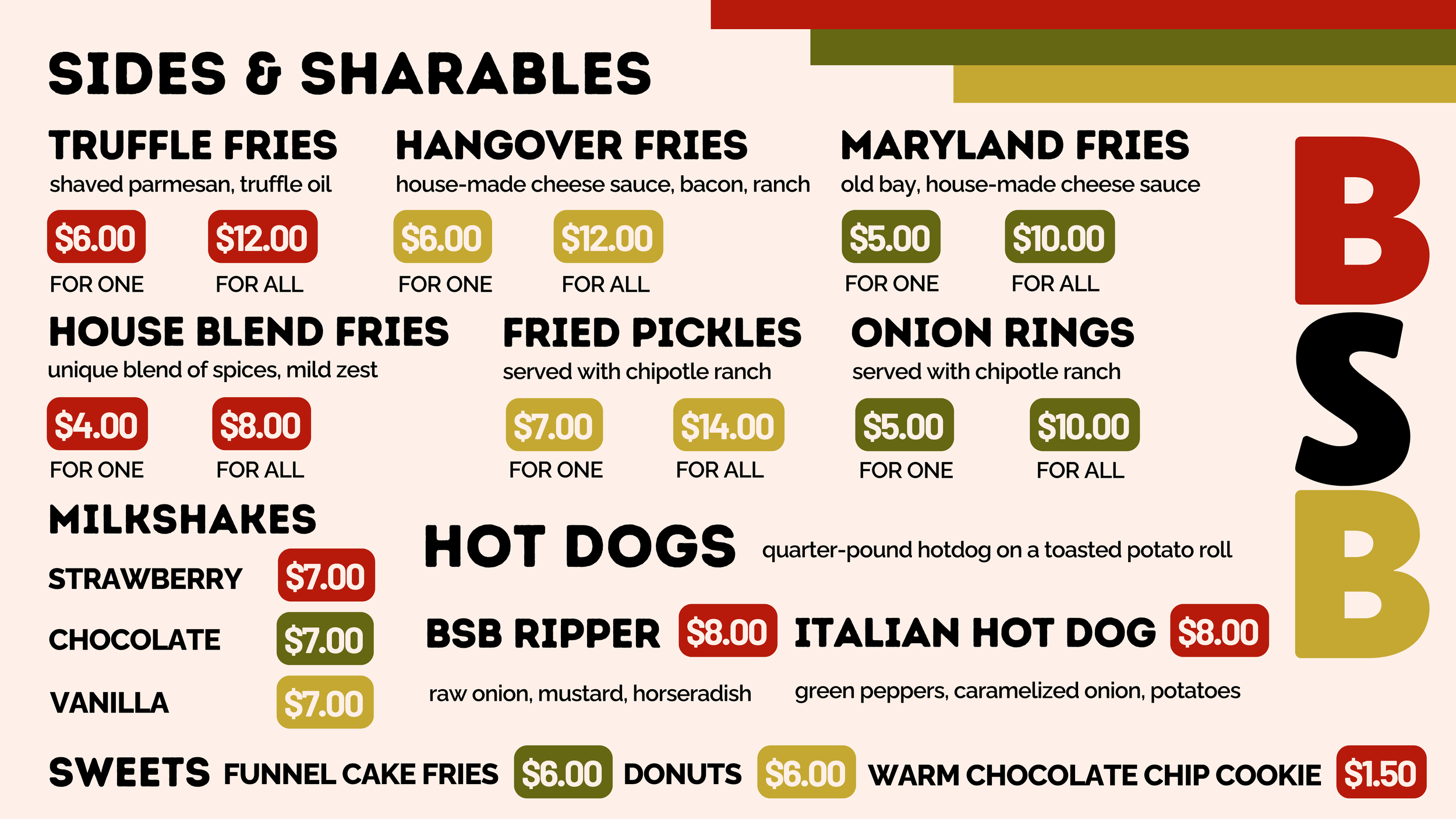 Restaurant Menu — Bridge Street Burgers