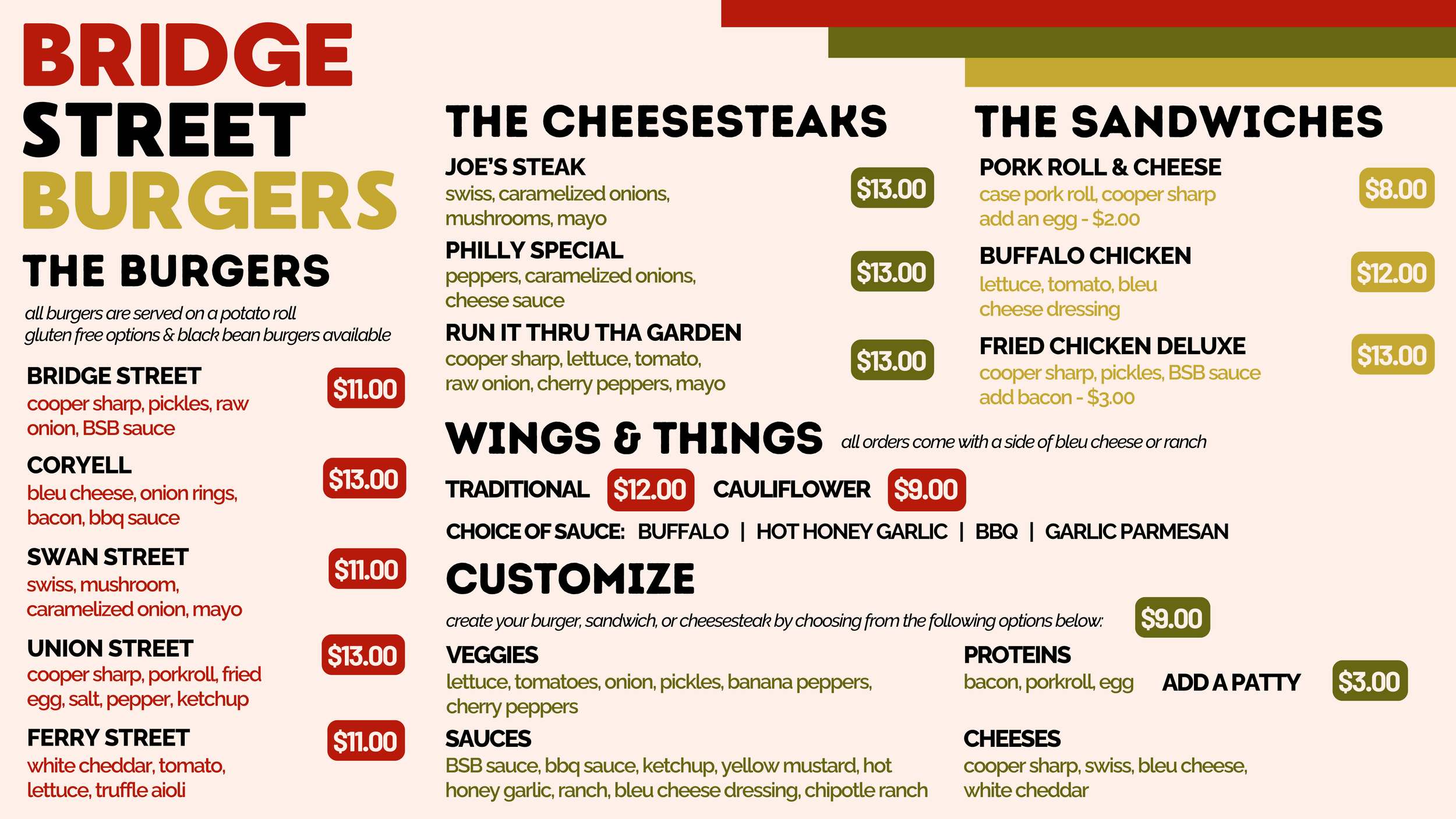 Restaurant Menu — Bridge Street Burgers
