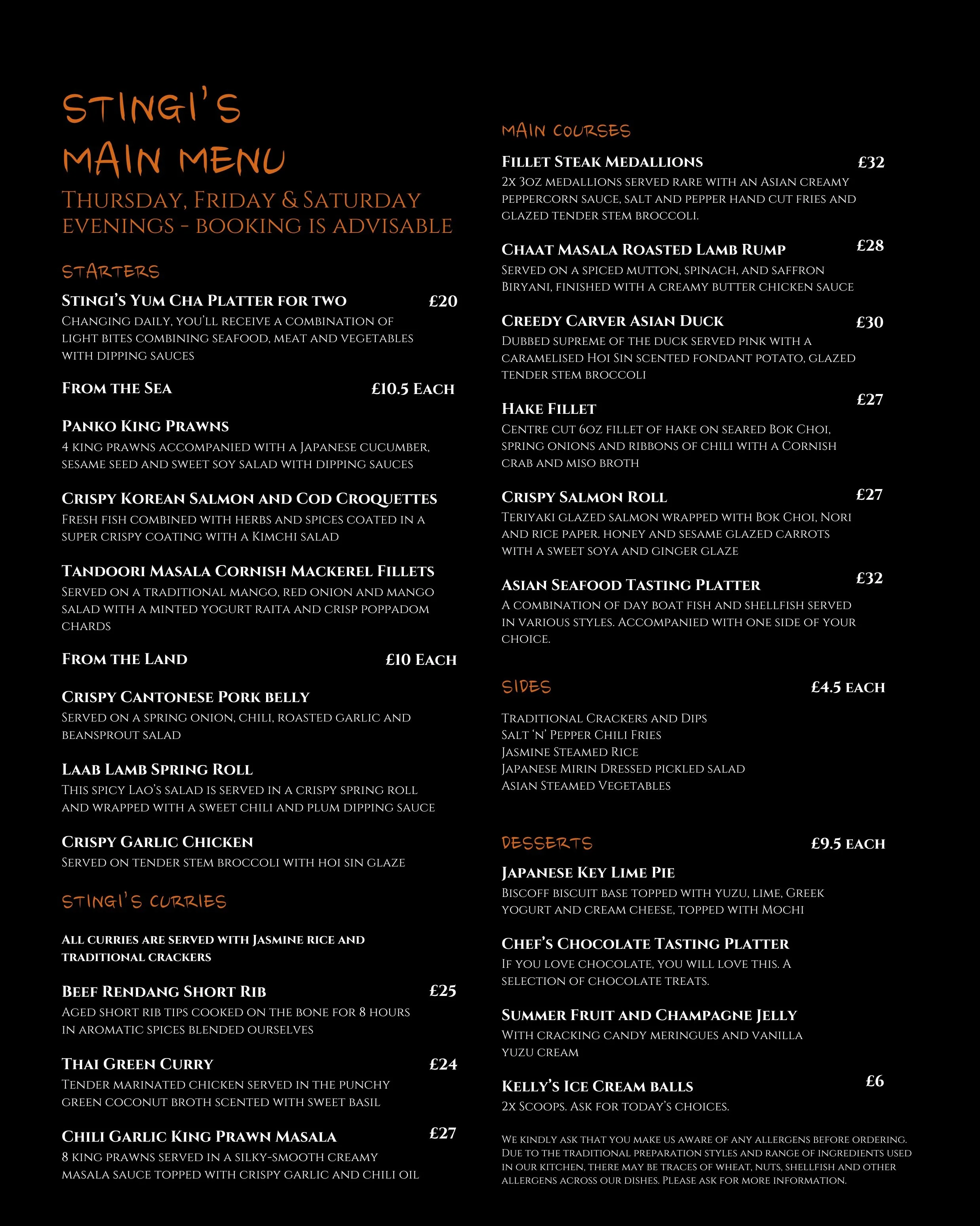 Sample Menu | Explore Global Tastes — Stingi's Restaurant