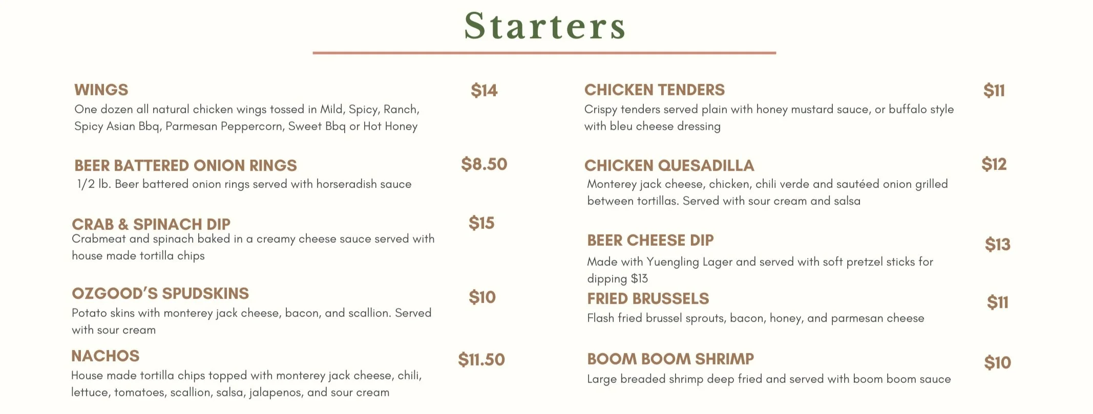 Starters — Ozgood's Neighborhood Grill and Bar