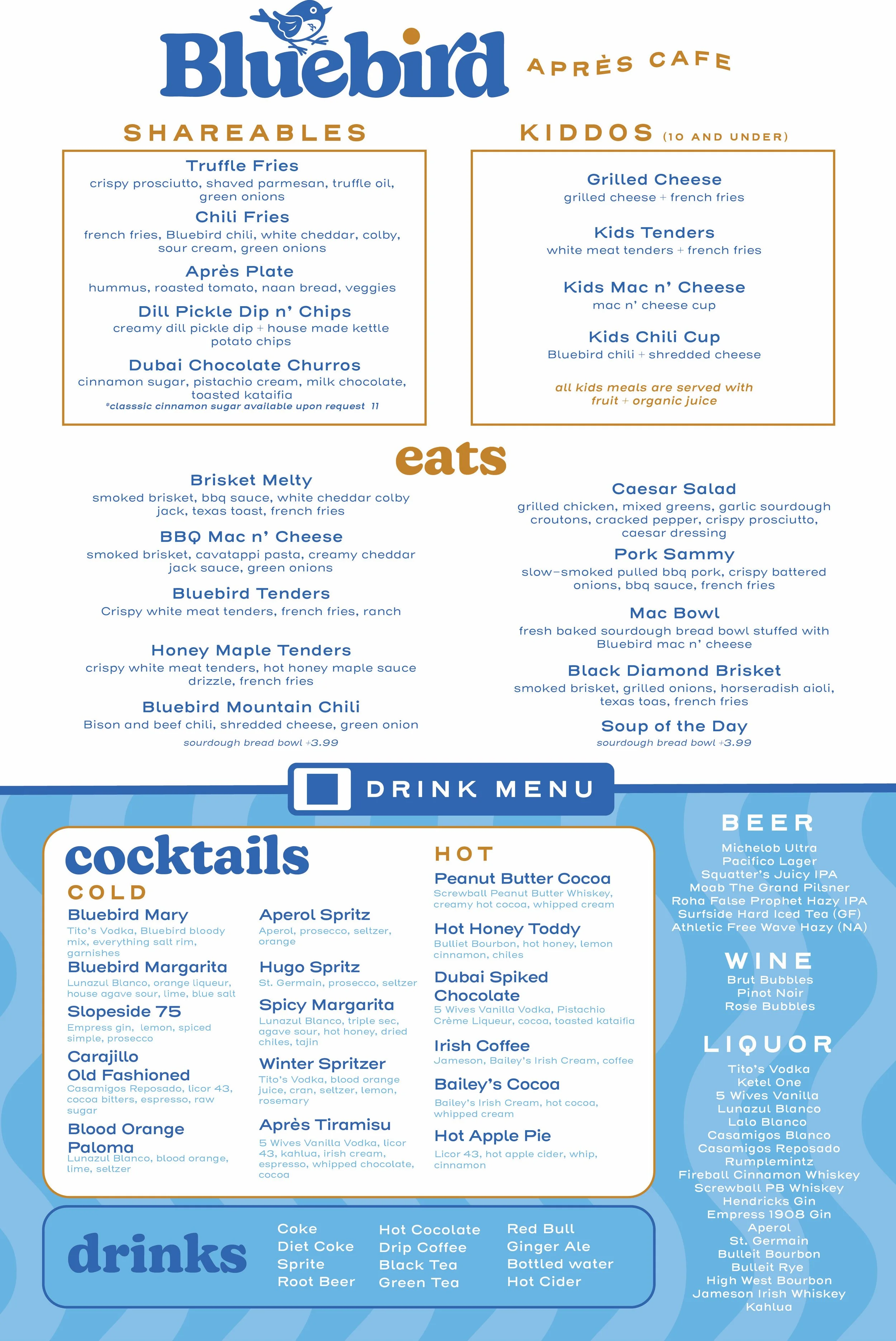 Menu — Bluebird Apres Cafe
