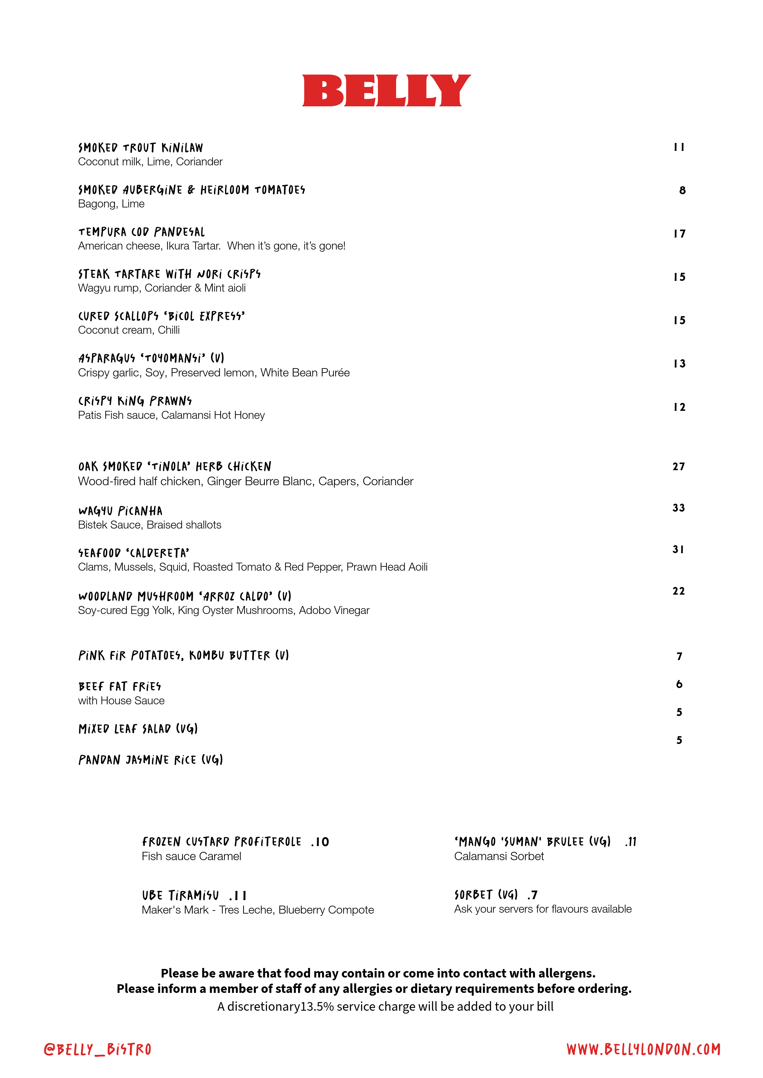 FOOD MENU — BELLY BISTRO