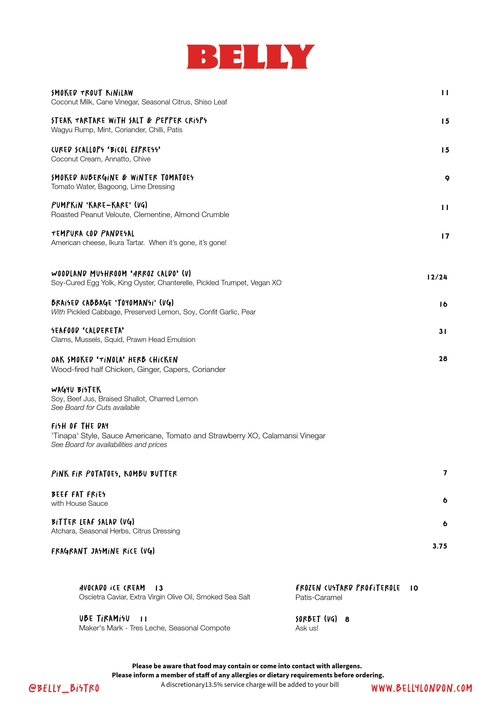 FOOD MENU — BELLY BISTRO