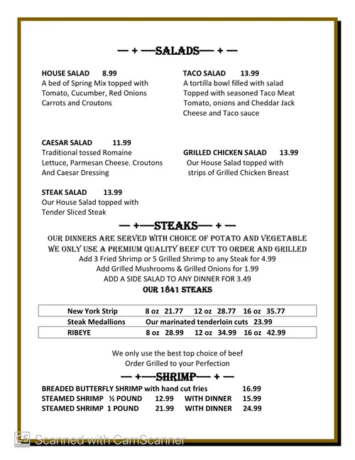 Menu — Hermitage 1841 Restaurant