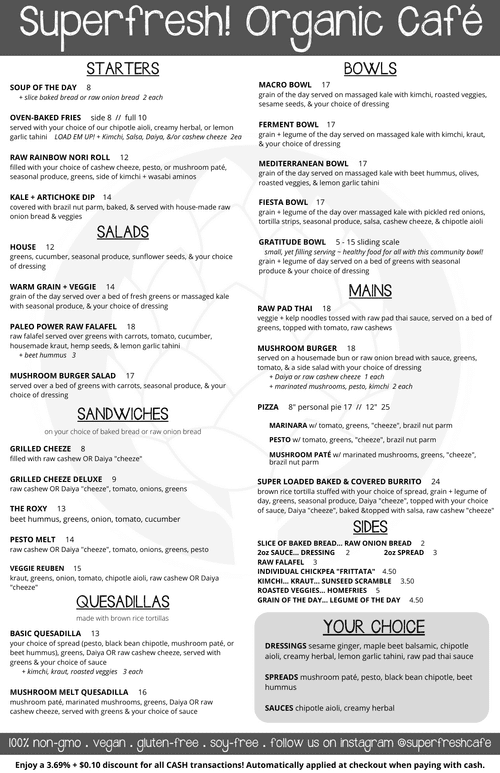Menu — Superfresh! Organic Café