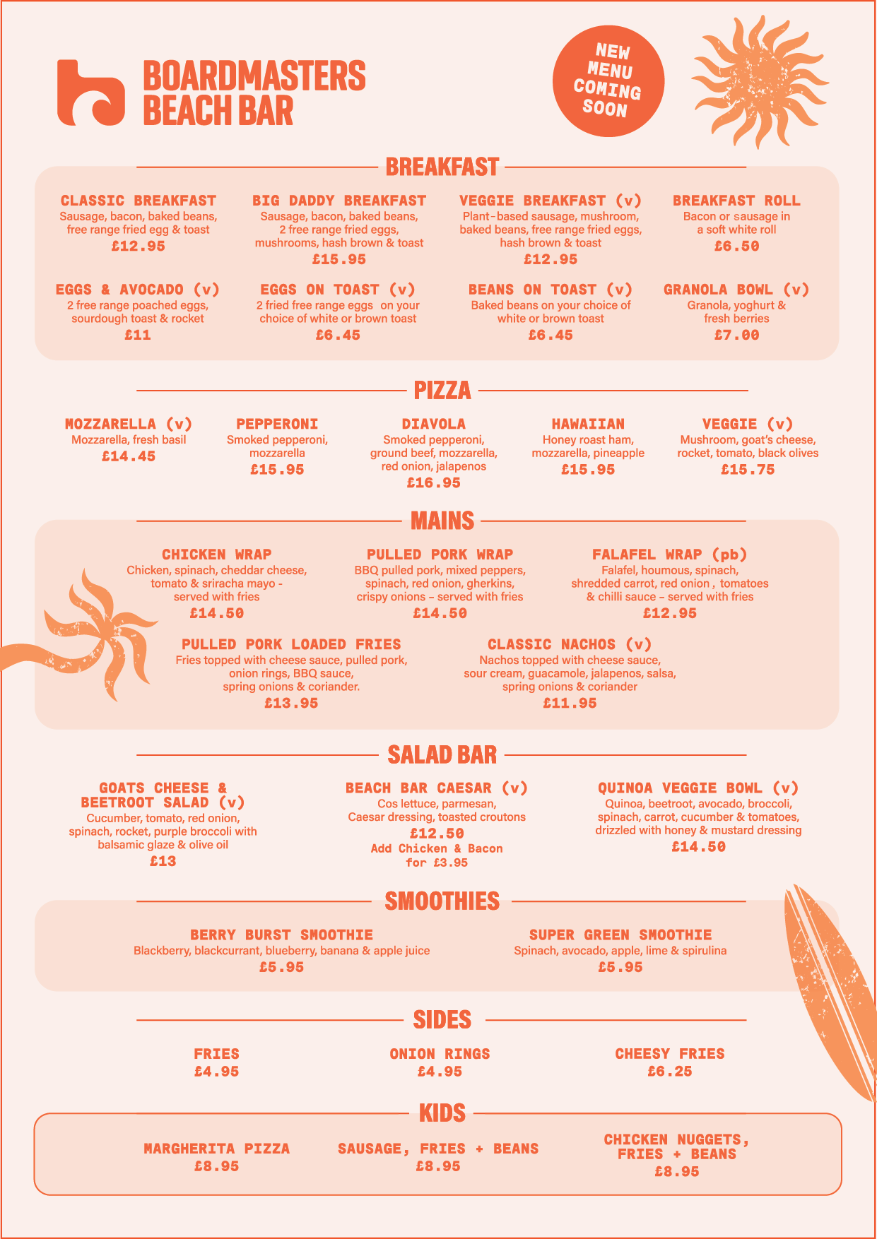 Menus — Boardmasters Beach Bar