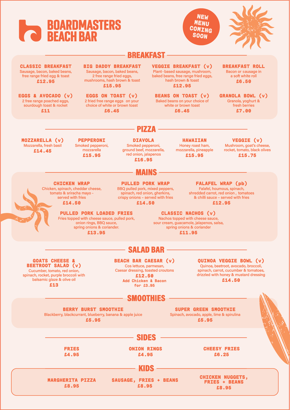 Menus — Boardmasters Beach Bar