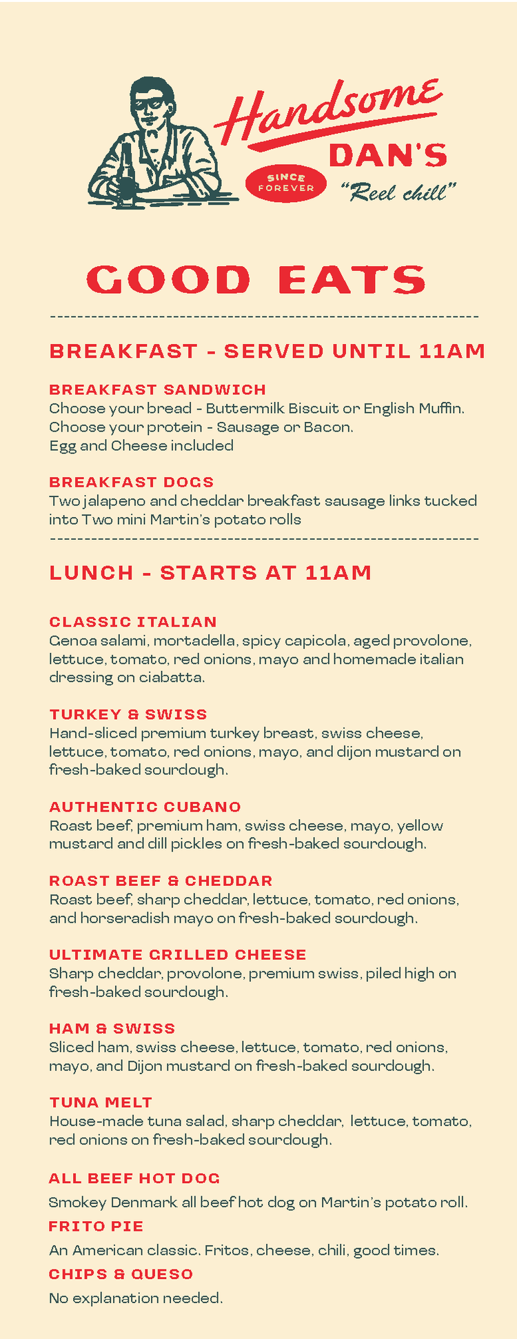 Menu 1 — Handsome Dan's Bait Shop: Beer | Sandwiches | Patio