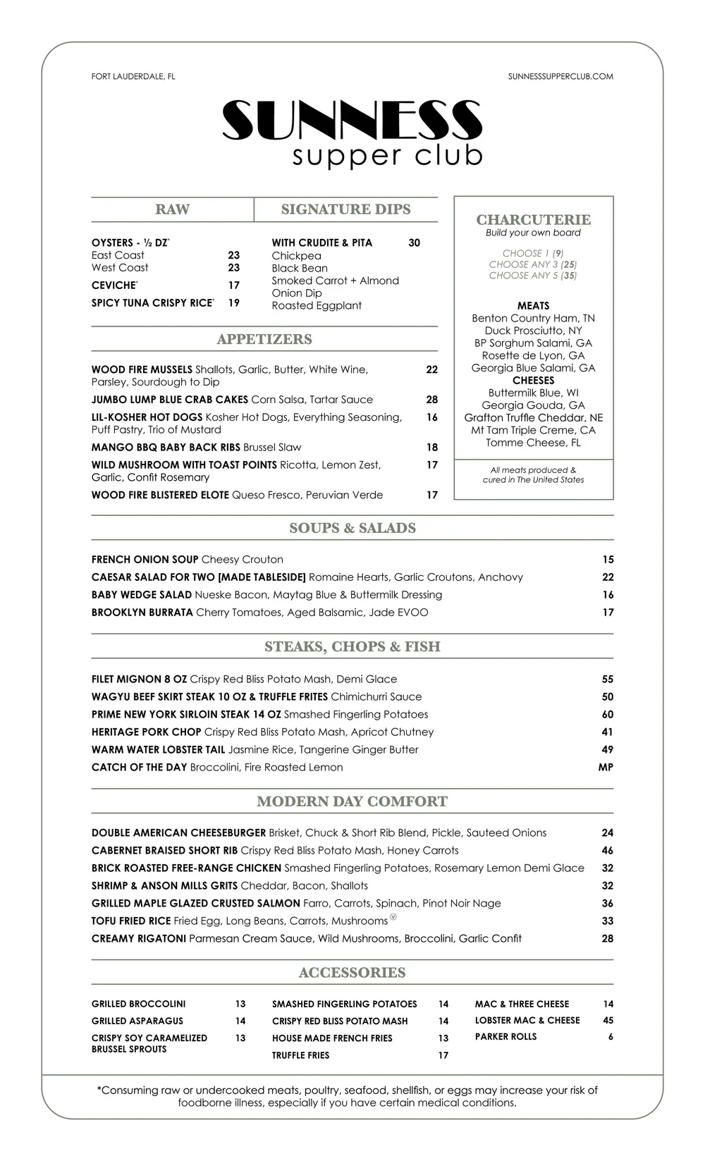 Menus — Sunness Supper Club