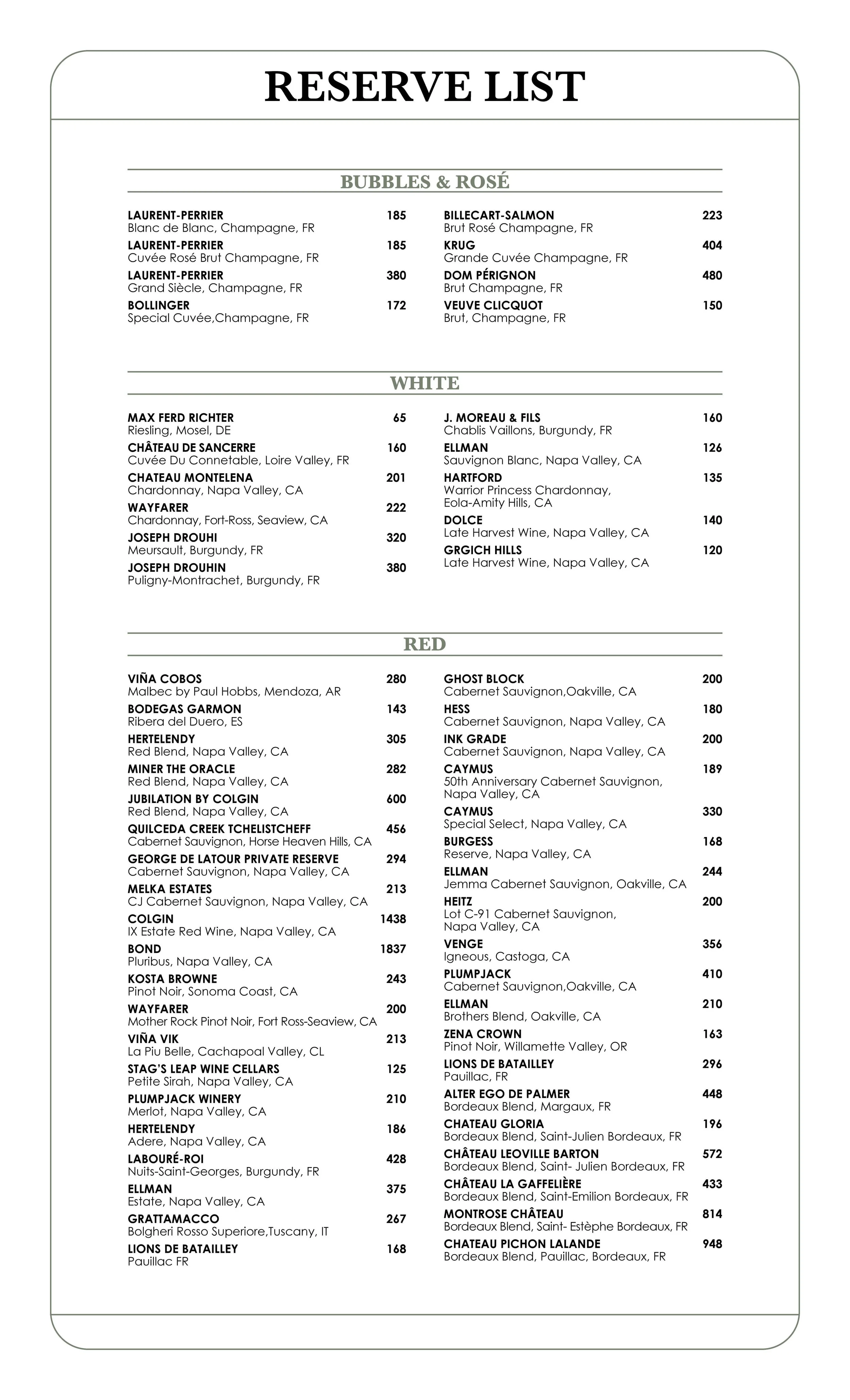 Menus — Sunness Supper Club