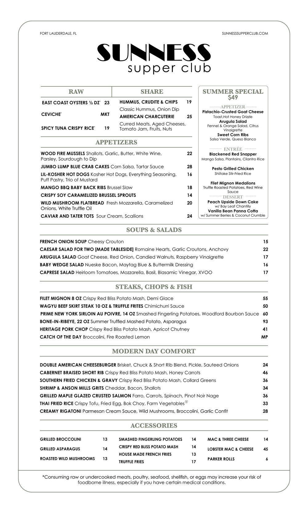Menus — Sunness Supper Club