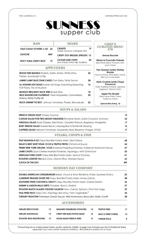 Menus — Sunness Supper Club