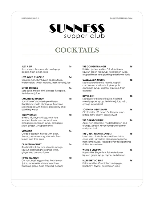 Menus — Sunness Supper Club