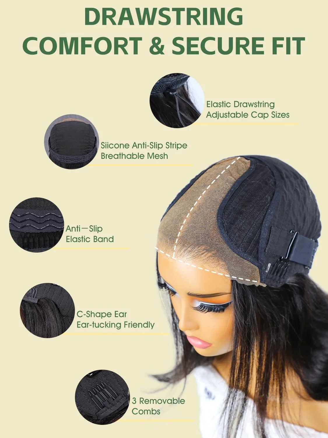 100% Human 9x6 Yaki Layered Bob HD Lace W drawstring Pre Plucked, Pre ...