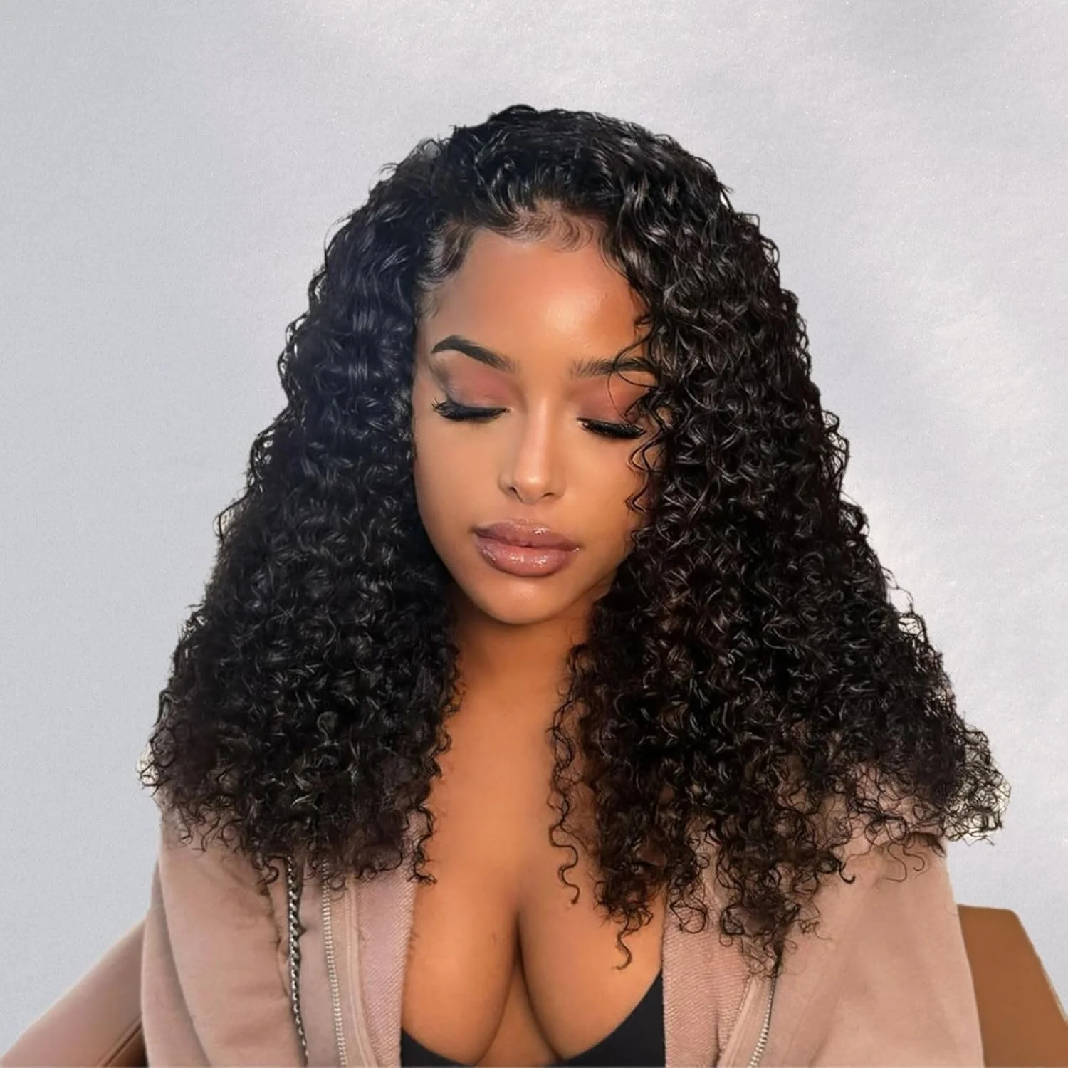 100% Human Curly 3 In 1 Half Wig W Drawstring 200% Density Glueless ...