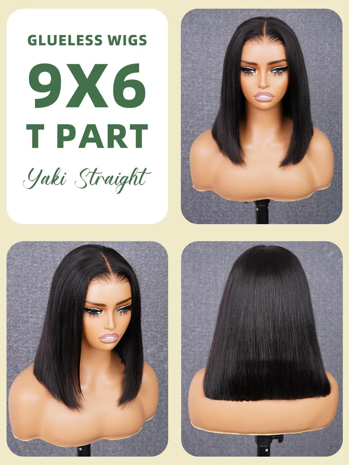 100% Human 9x6 Yaki Layered Bob HD Lace W drawstring Pre Plucked, Pre ...