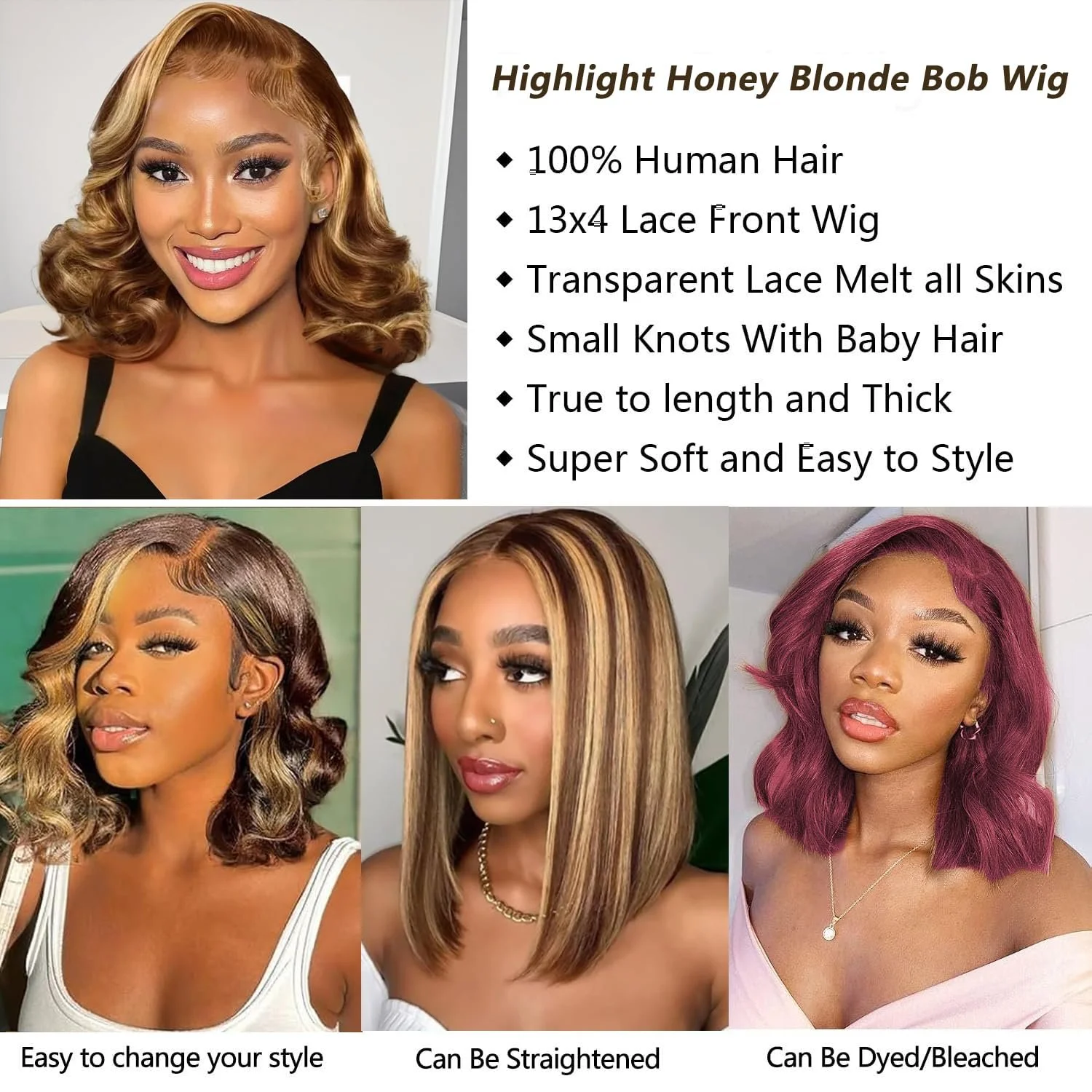 100% Human 4/27 Honey Blonde 13x4 Body Wave Wig HD Lace, Pre Plucked ...