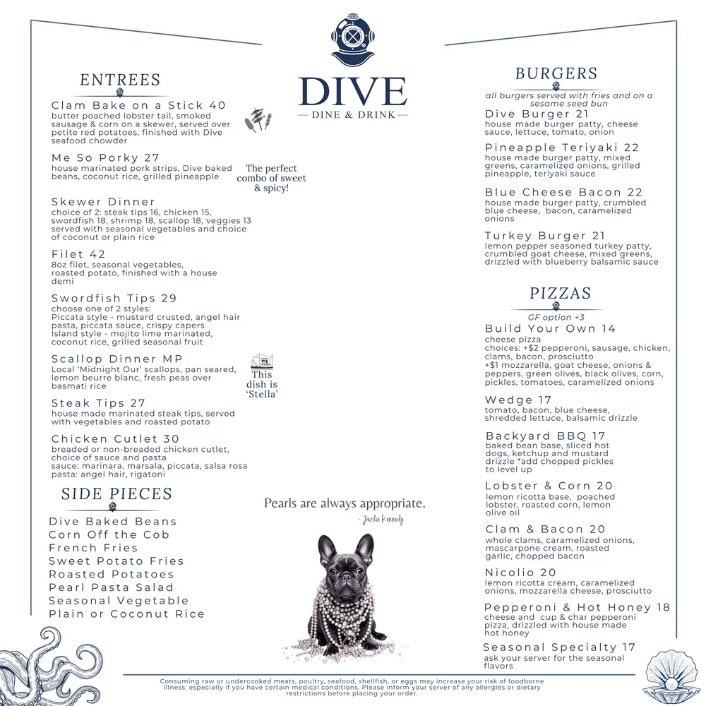 Menu | Lower Cape Cod Bar & Restaurant — DIVE Dine & Drink