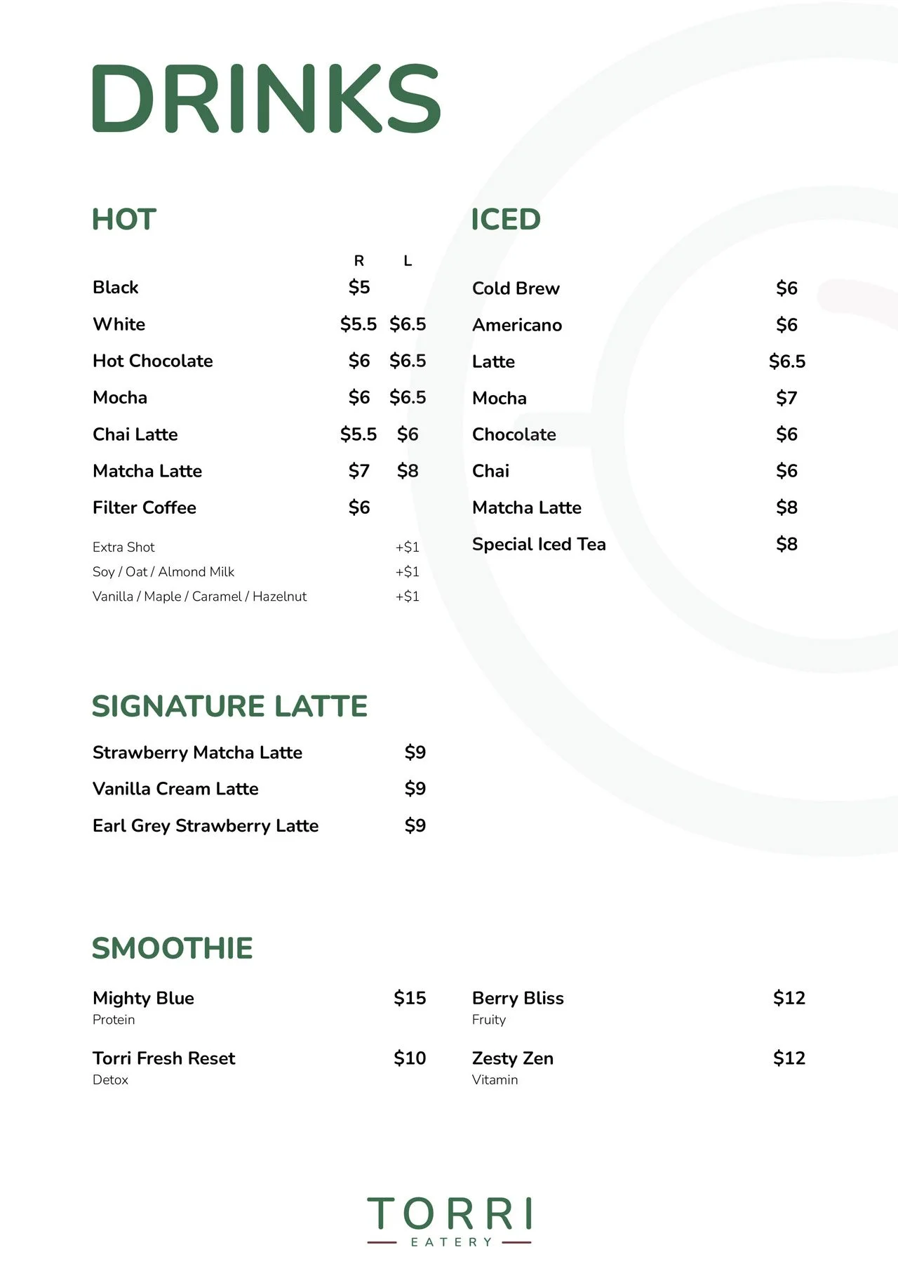 Menu — Torri Eatery - Tauranga, NZ