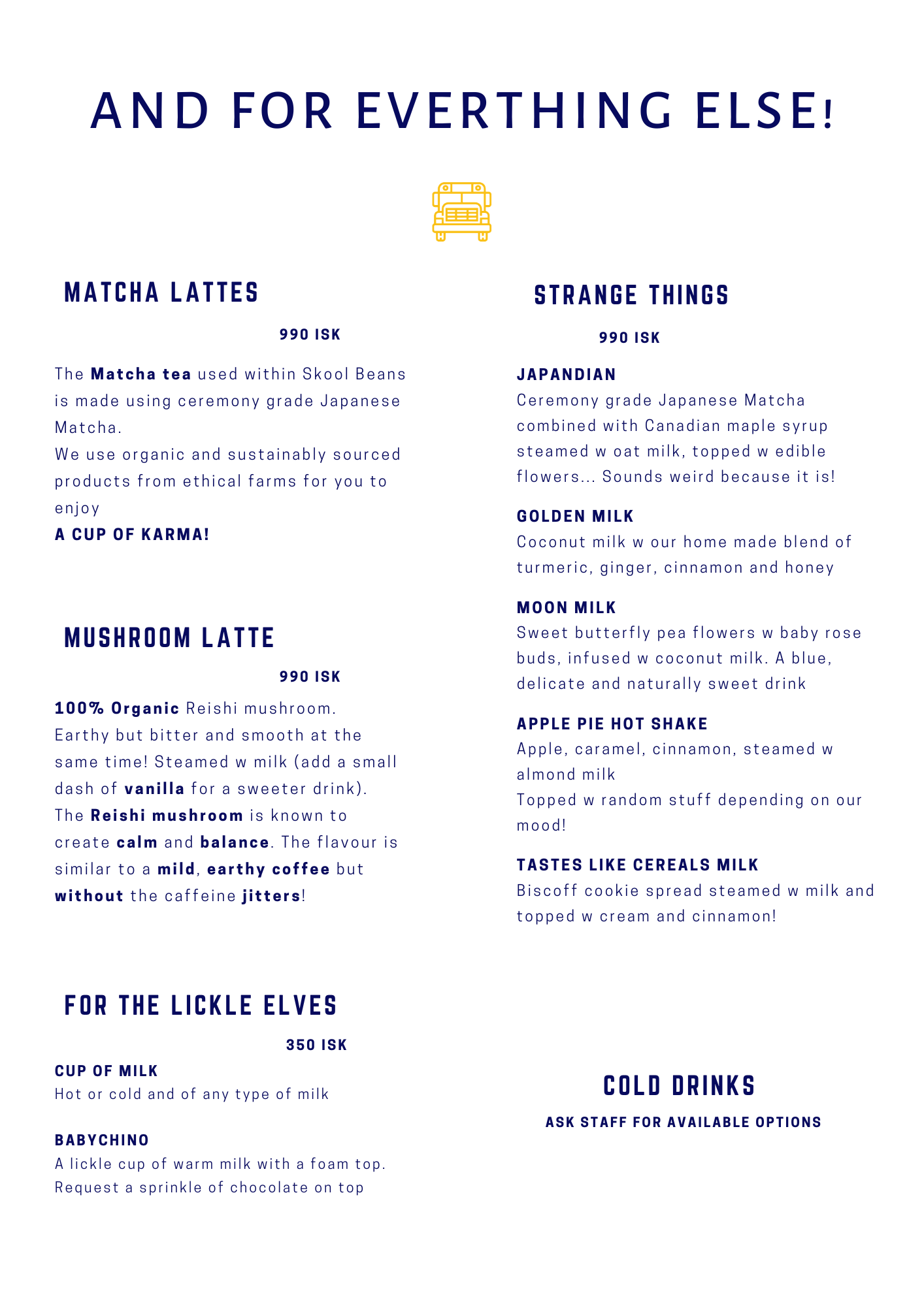 Menu — Skool Beans Cafe