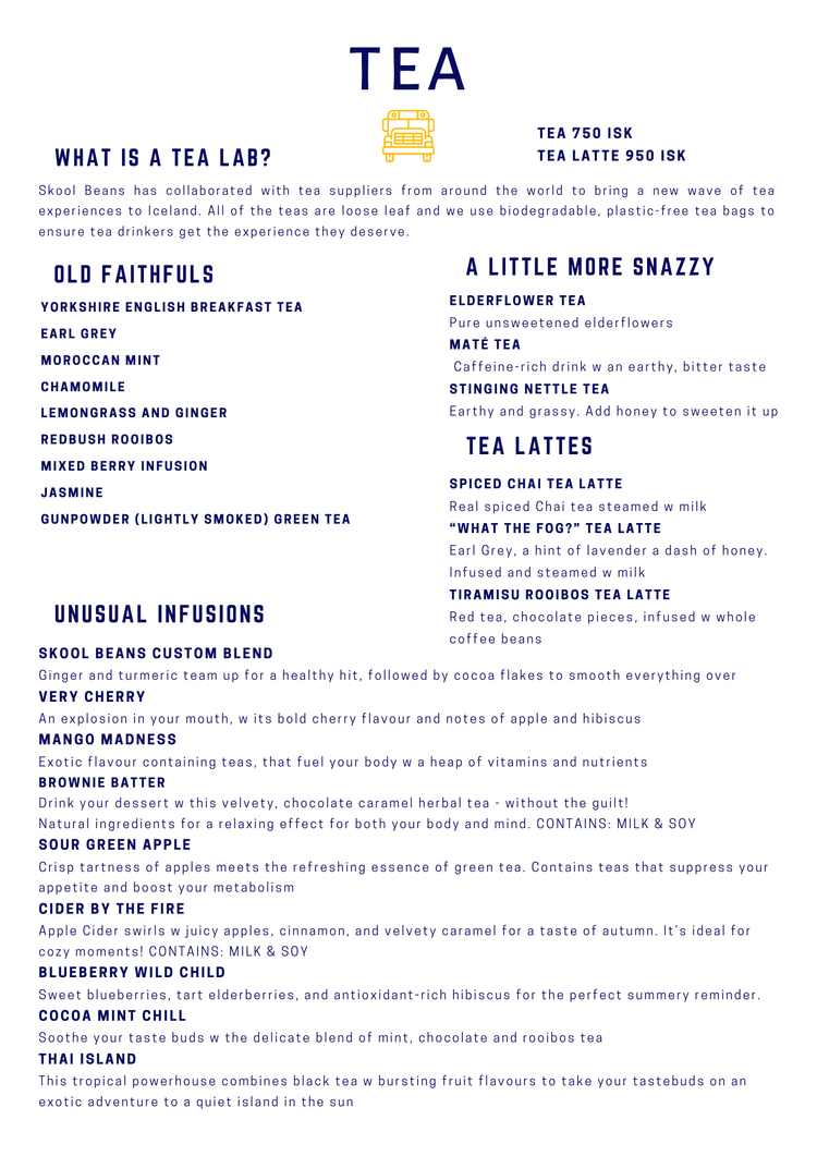 Menu — Skool Beans Cafe