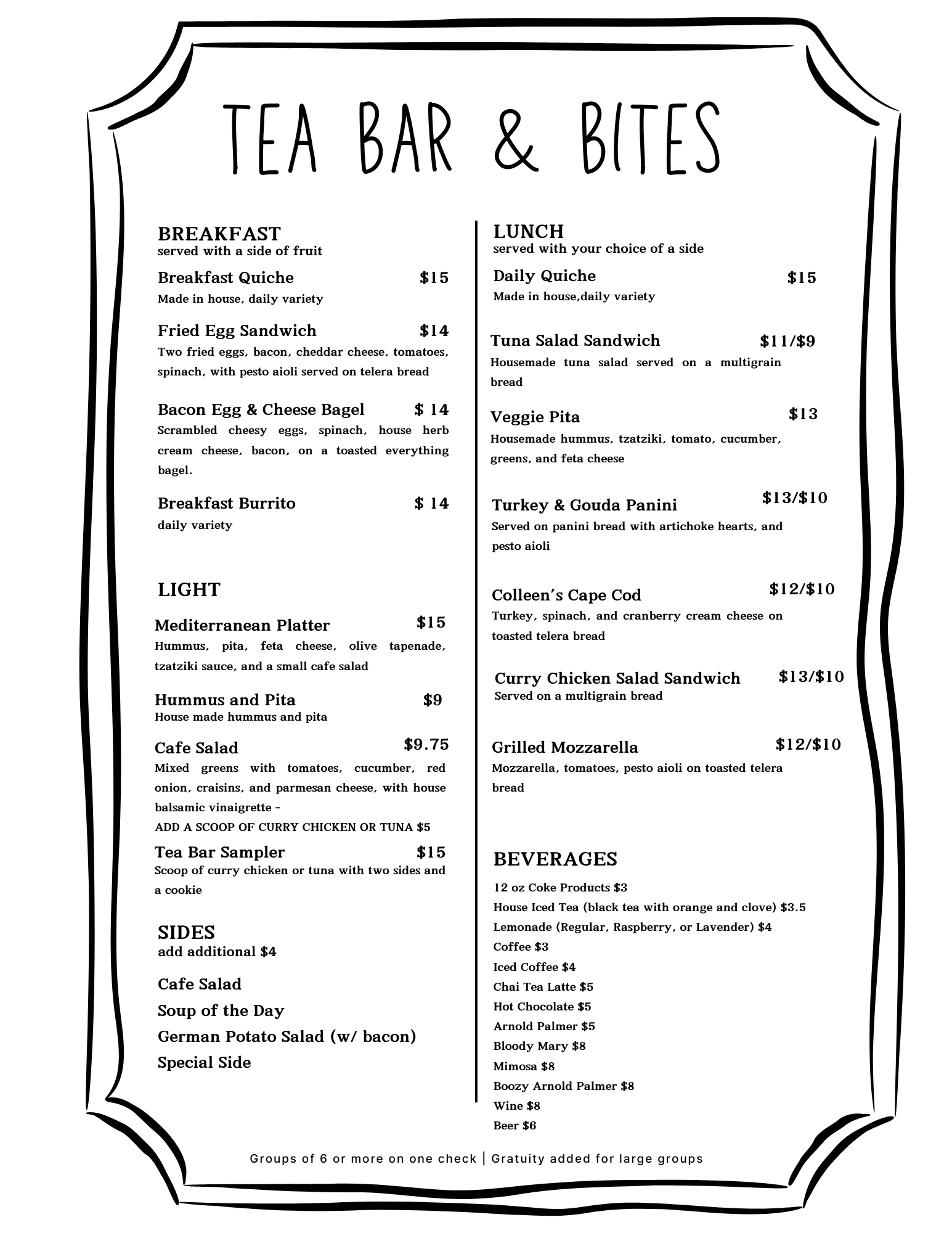 Menu — Tea Bar and Bites