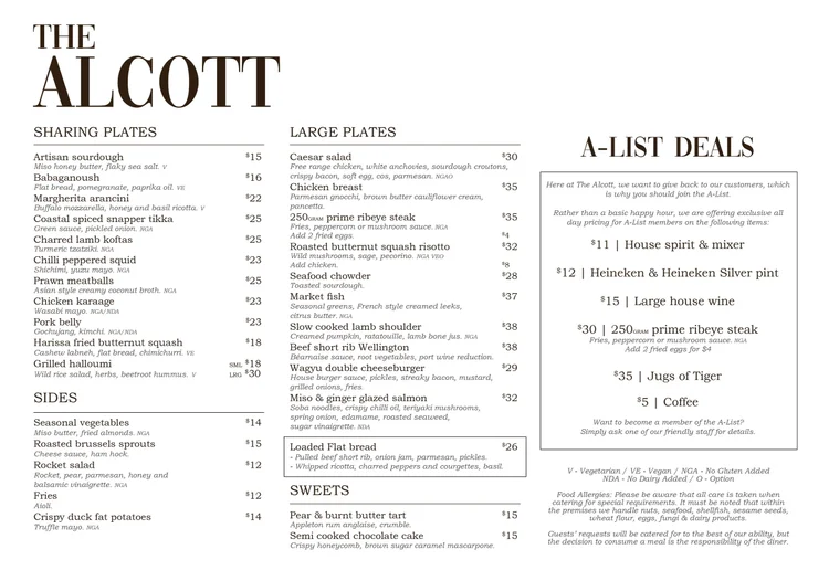Menu | Our Delicious Food & Beverages — The Alcott