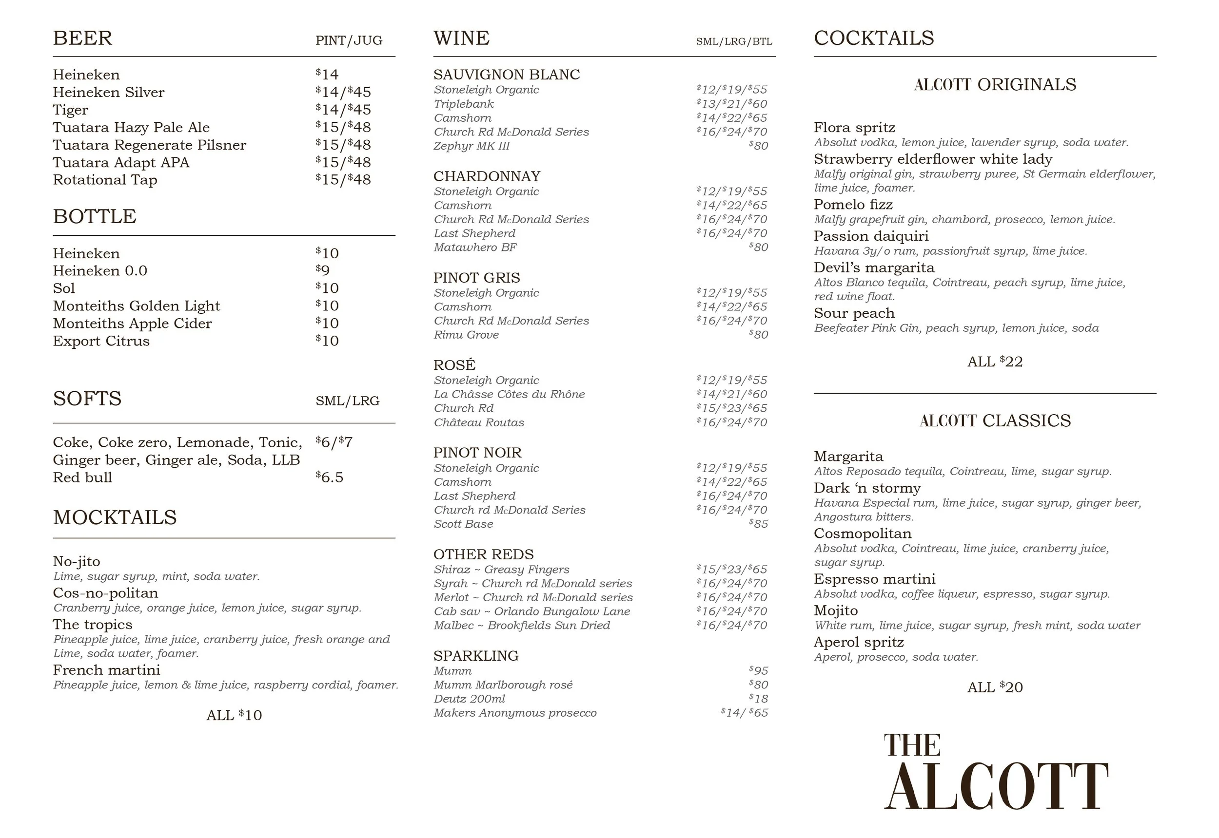 Menu | Our Delicious Food & Beverages — The Alcott