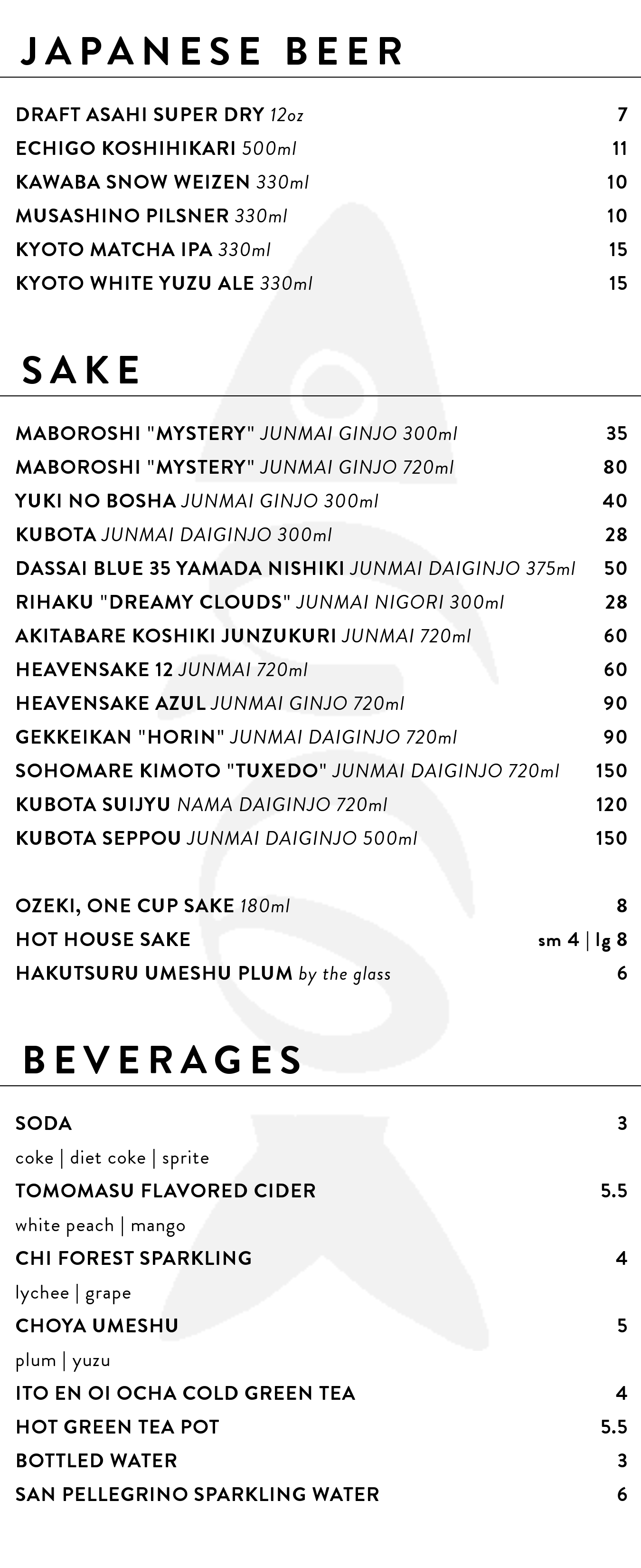 Menu — The Nori