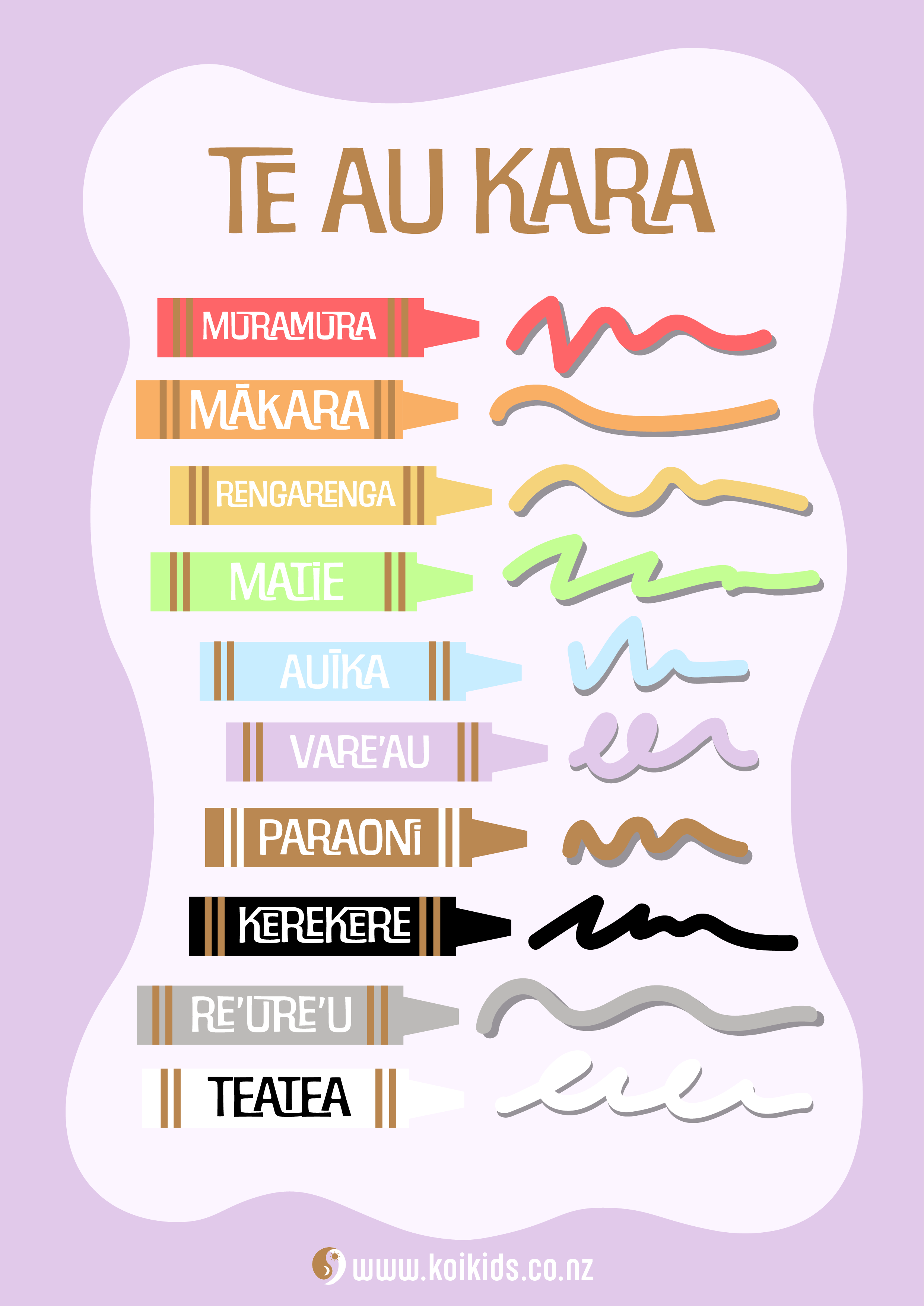 Cook Island Māori Colours – Printable Educational Chart in Purple — KOI ...