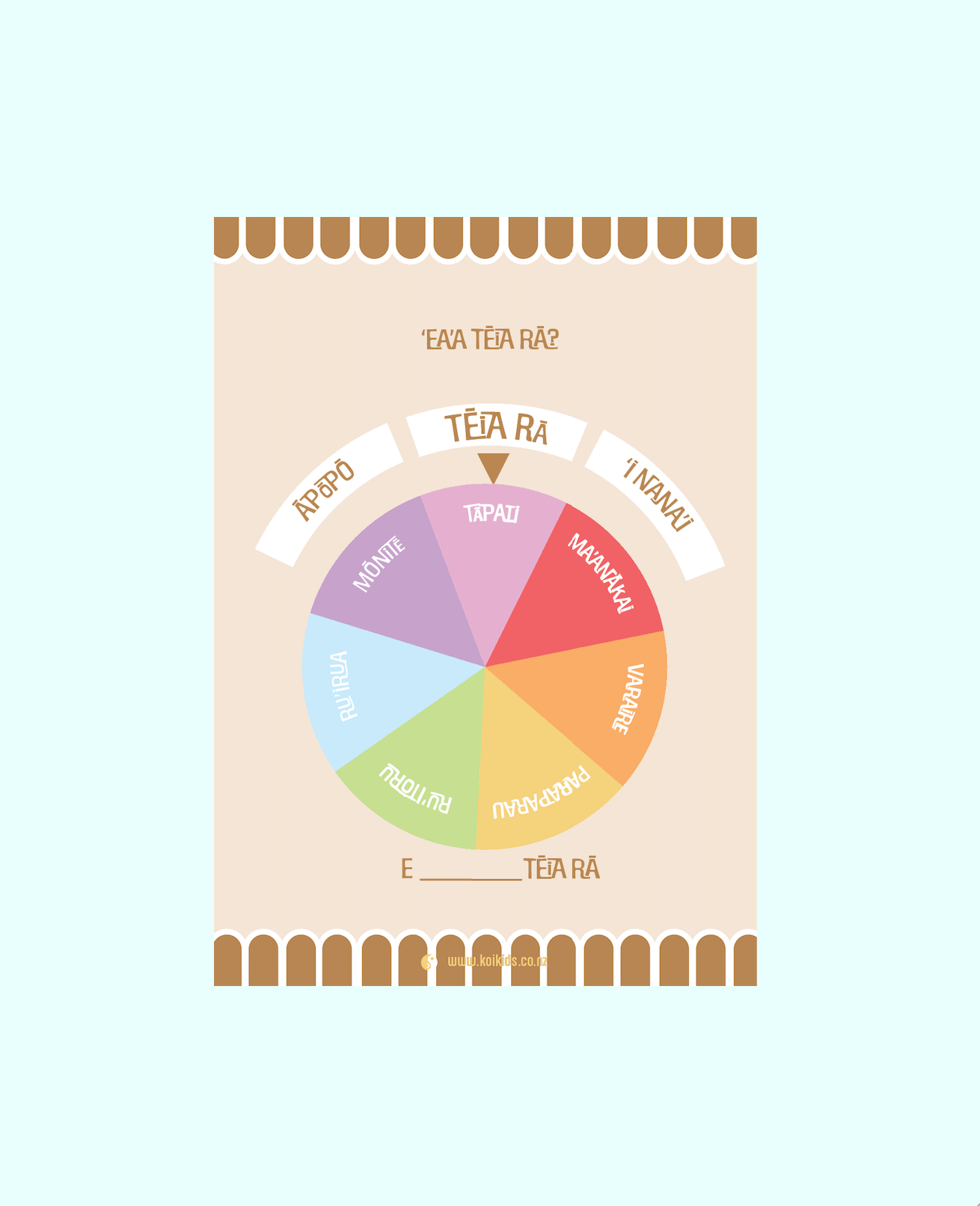 Plan the Week in Cook Island Māori – Printable Weekly Wheel — KOI Kids