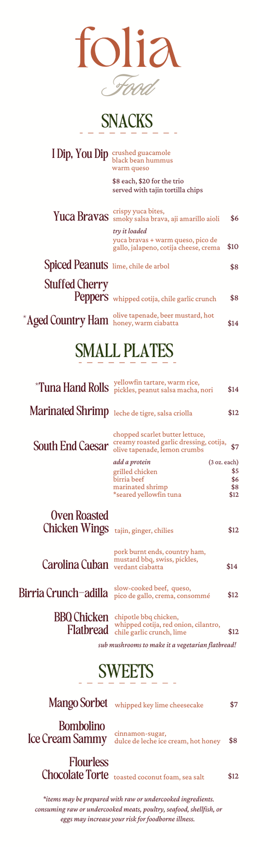 Menu — Folia